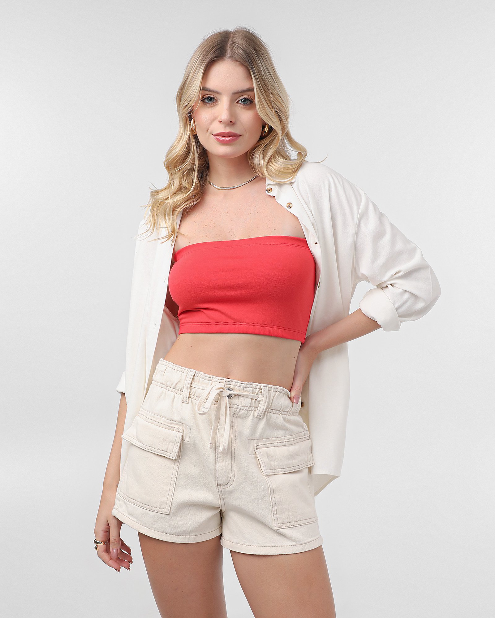 Riachuelo | Top faixa ajustado clássico liso - Vermelho | Pool Basics