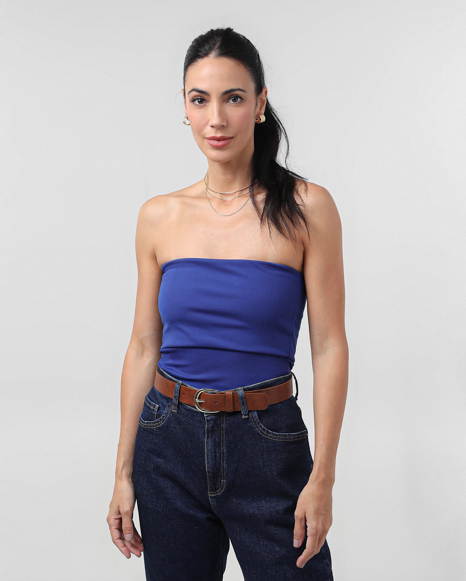 Riachuelo | Top bandeau Carla dobra canelado azul