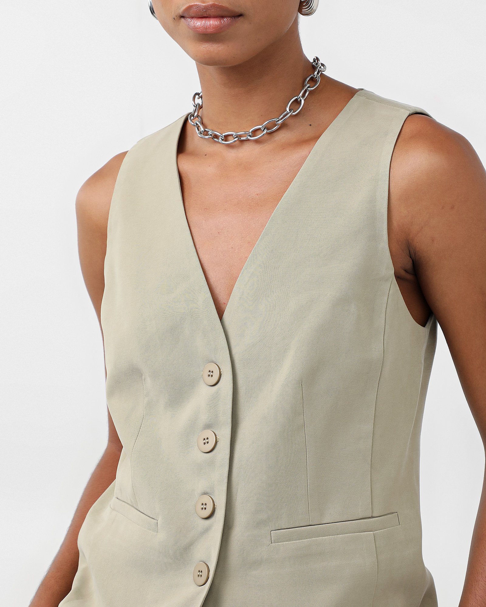 Riachuelo | Colete feminino alfaiatado decote V - Verde Musgo