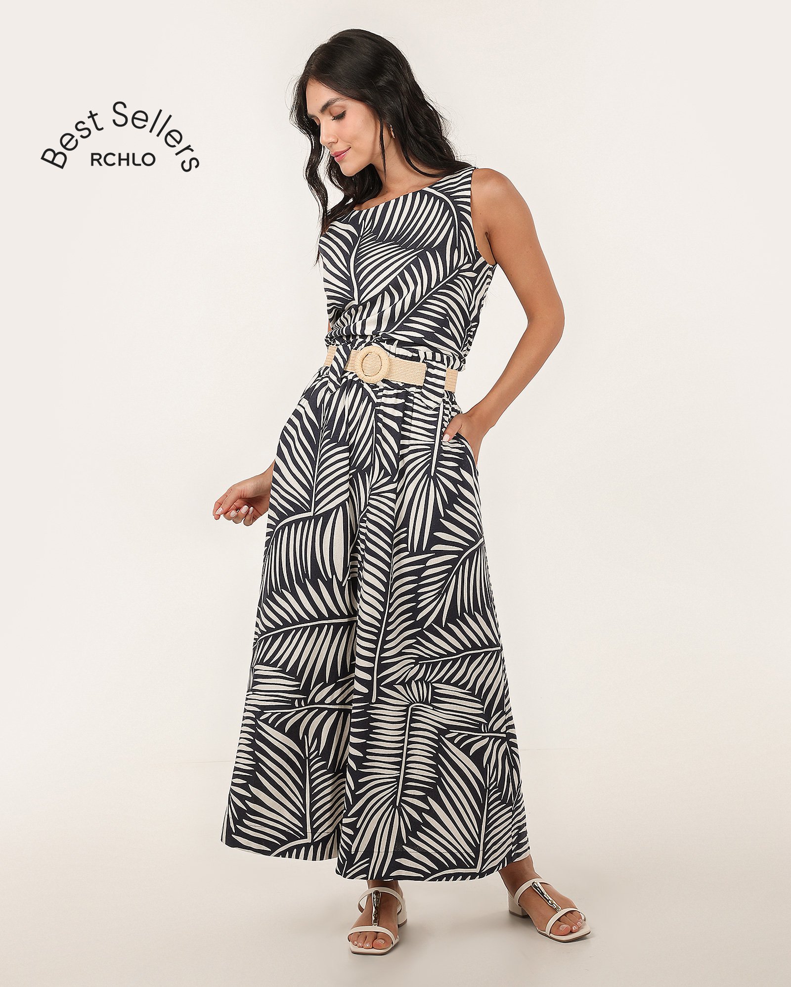 Riachuelo | Saia midi evasê Jade em viscolinho estampada com cinto azul
