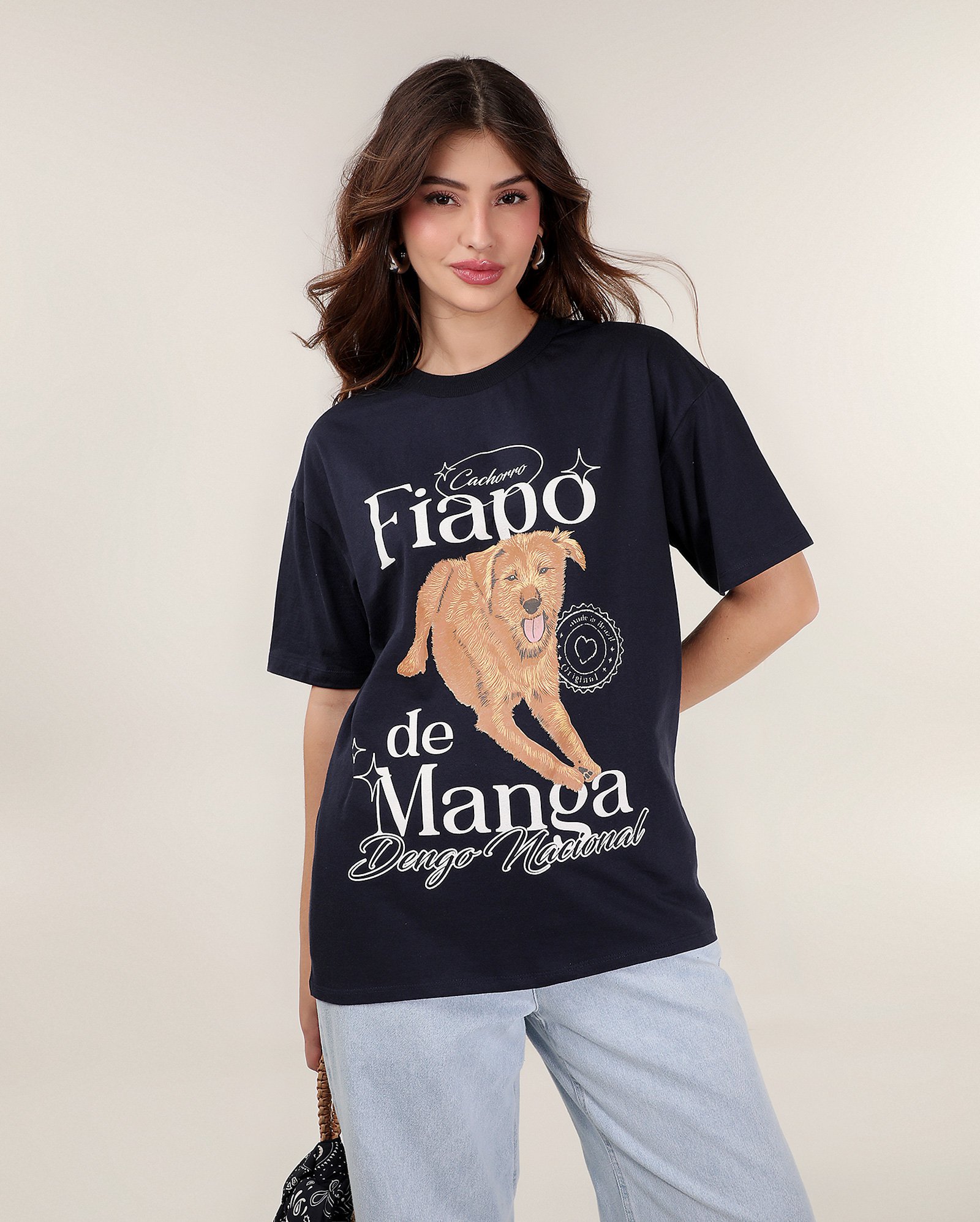 Riachuelo | Camiseta feminina oversized cachorro fiapo de manga azul | Pool