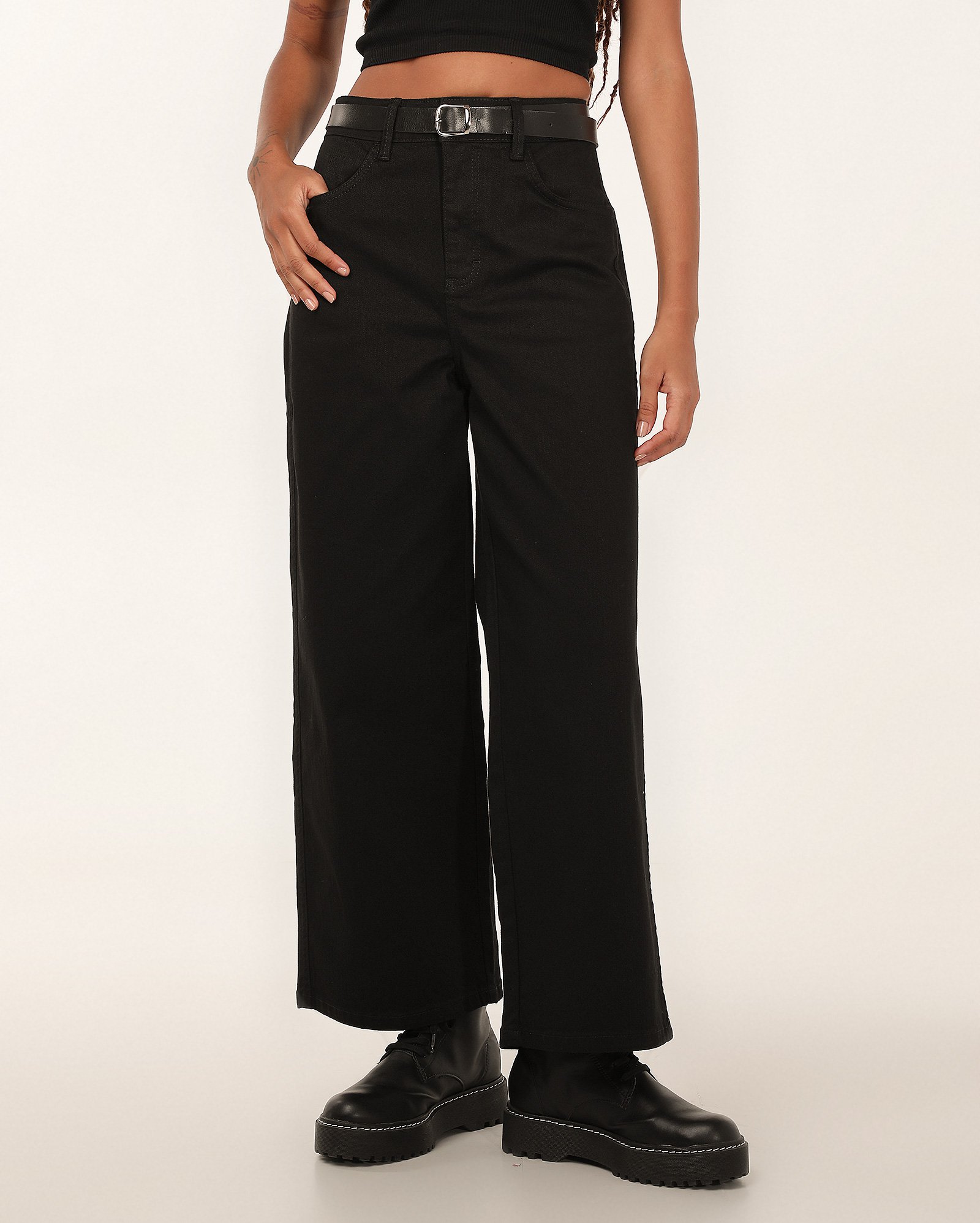 Riachuelo | Calça black jeans feminina wide cropped cintura alta ...