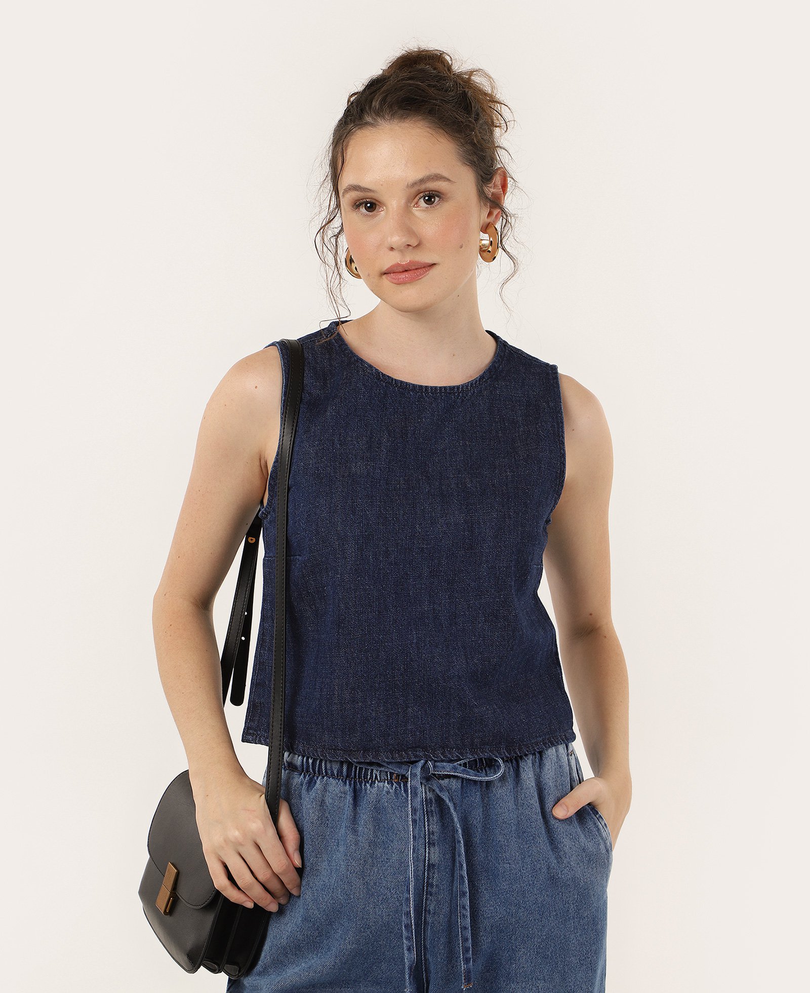 Riachuelo | Regata feminina estruturada denim escuro | Pool Jeans