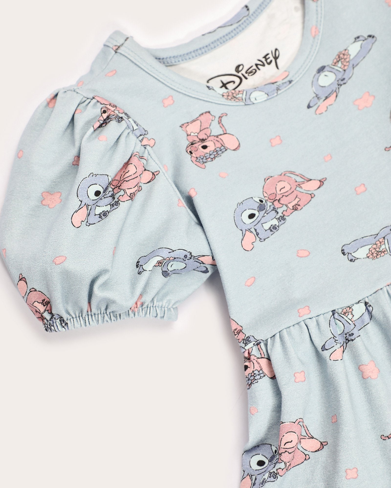 Riachuelo | Vestido infantil evasê manga bufante Stitch e Angel 1-4A ...