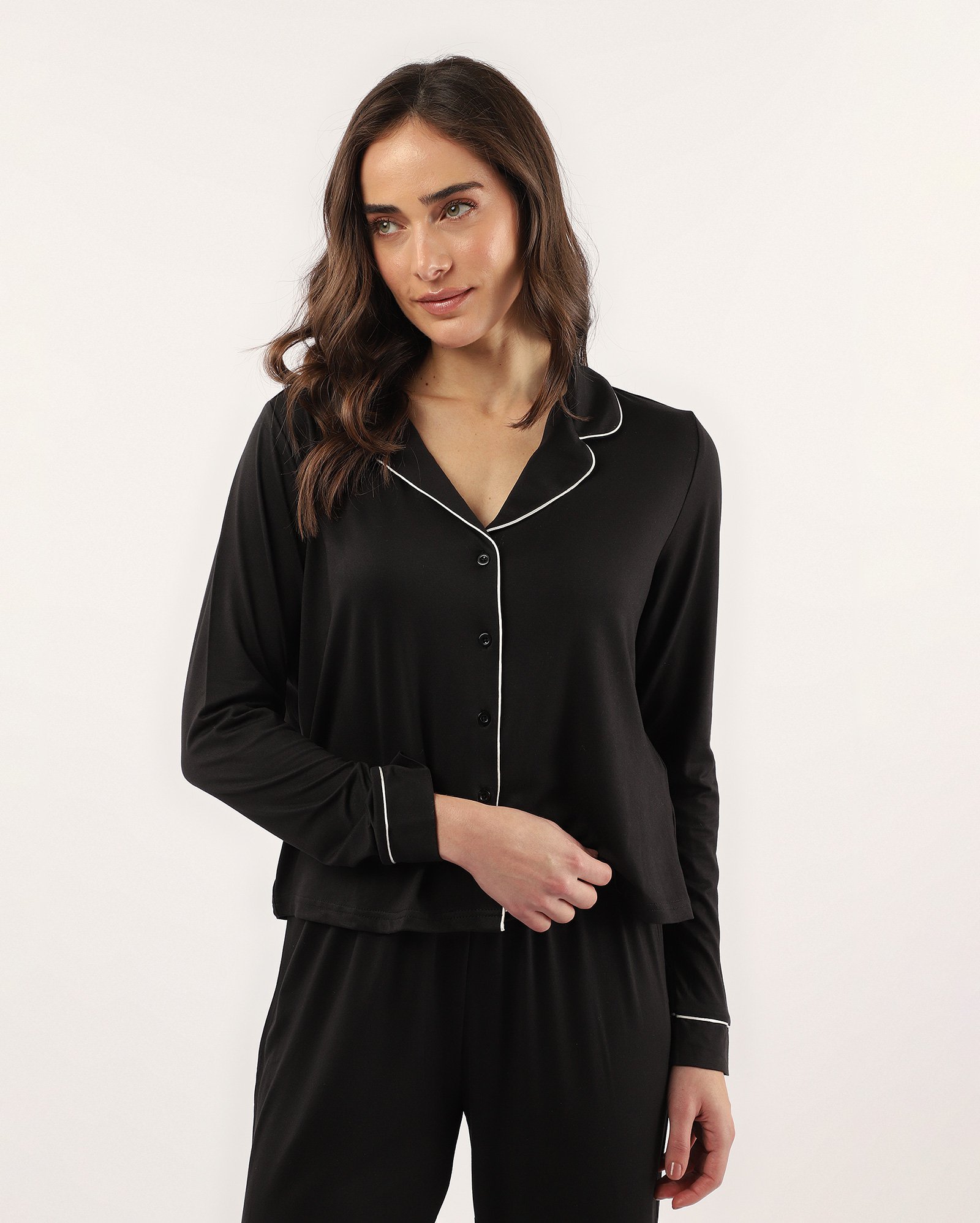 Riachuelo | Pijama longo feminino americano com viés preto