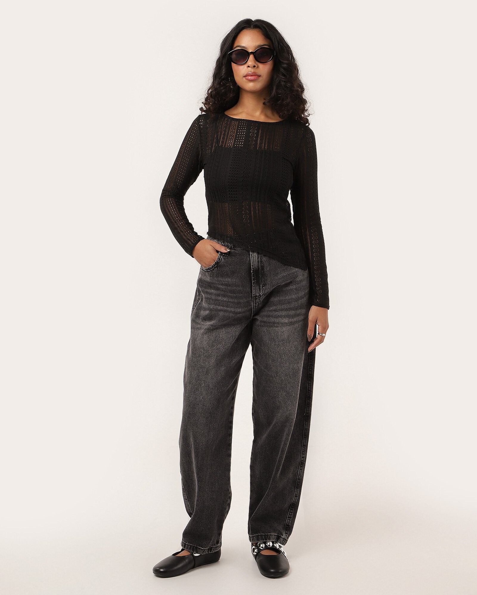 Riachuelo | Blusa feminina Betania manga longa vazada preta | Pool