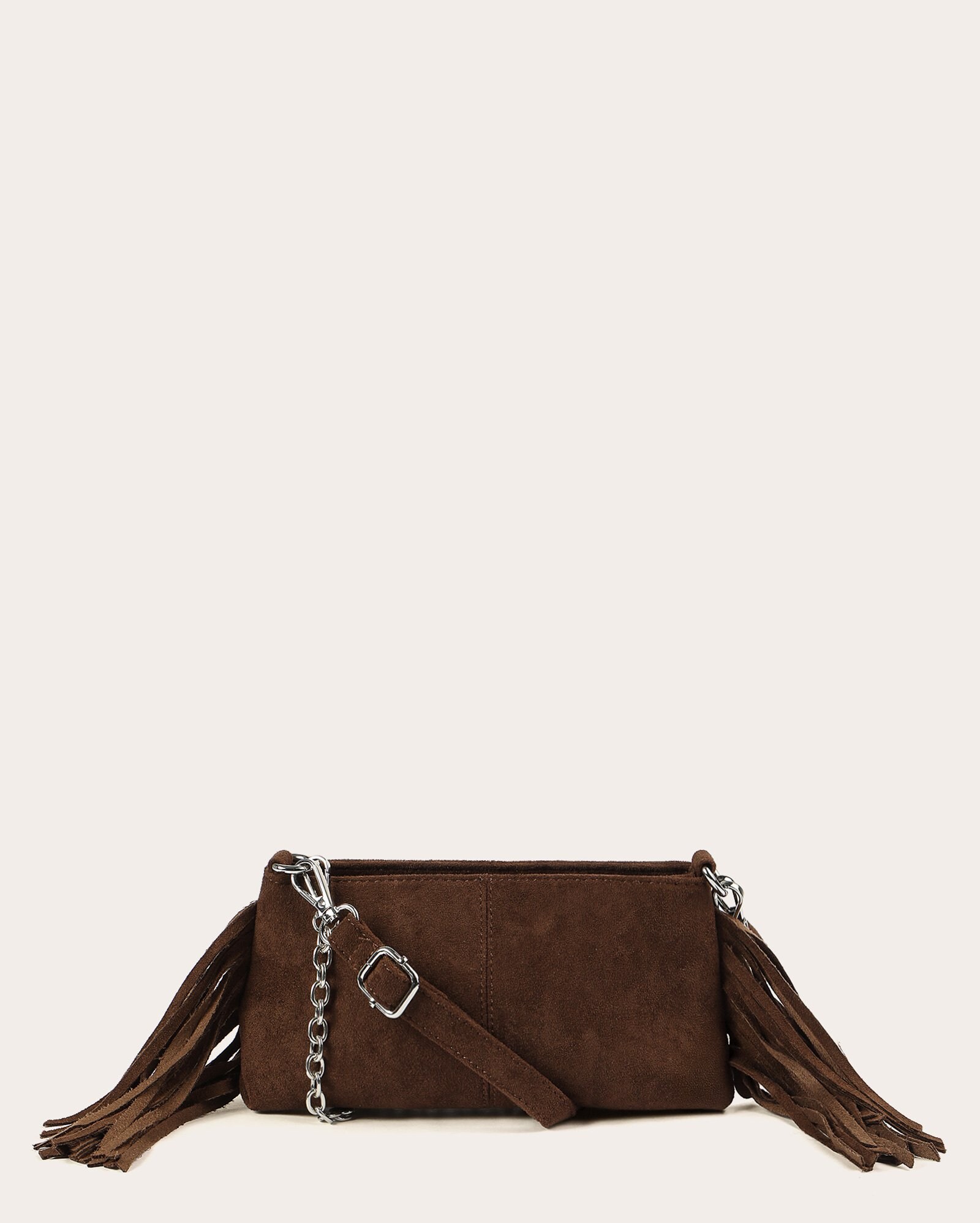 Riachuelo | Bolsa feminina camurça P shoulder com franjas marrom