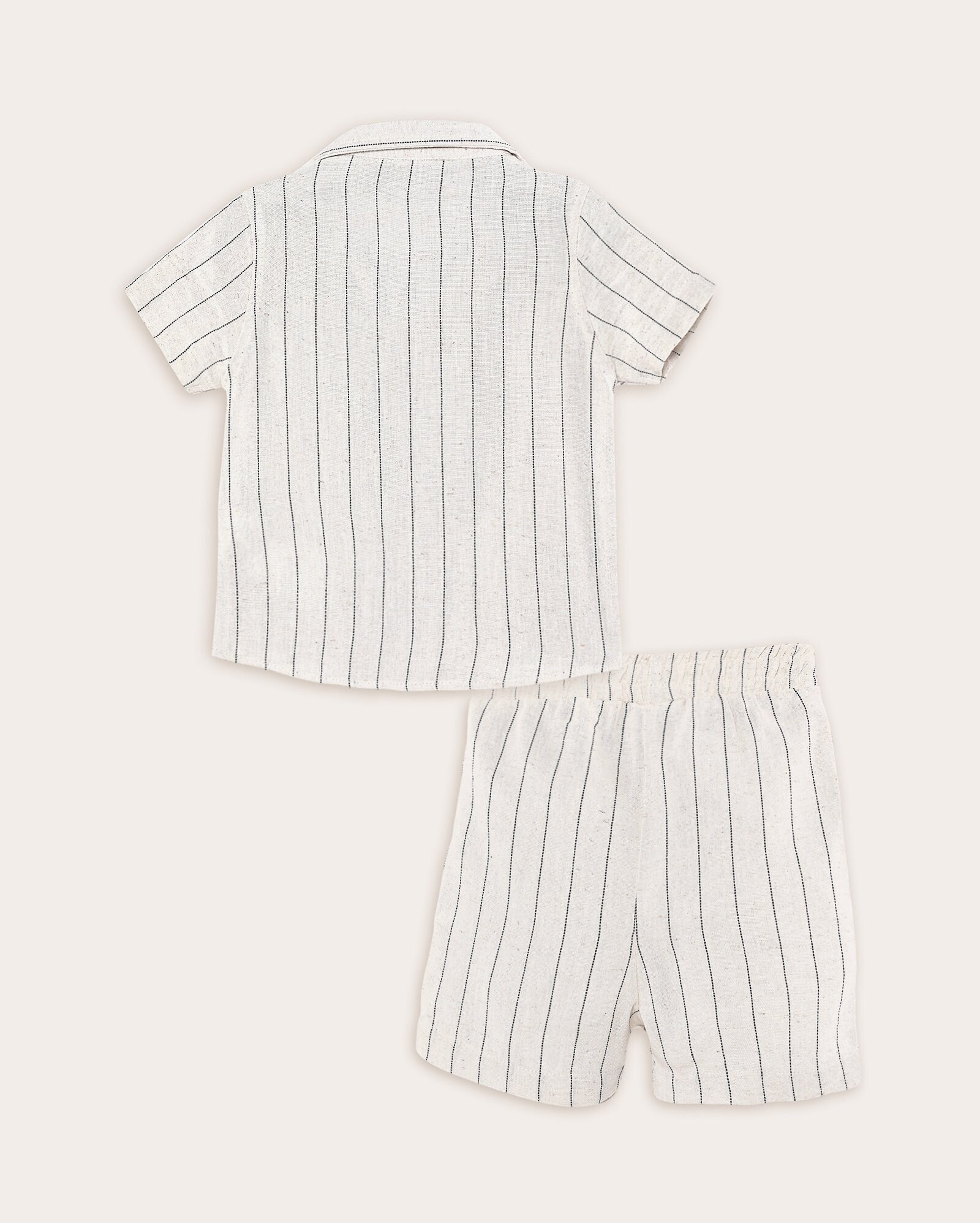 Riachuelo | Conjunto curto bebê em viscose risca de giz - off-white