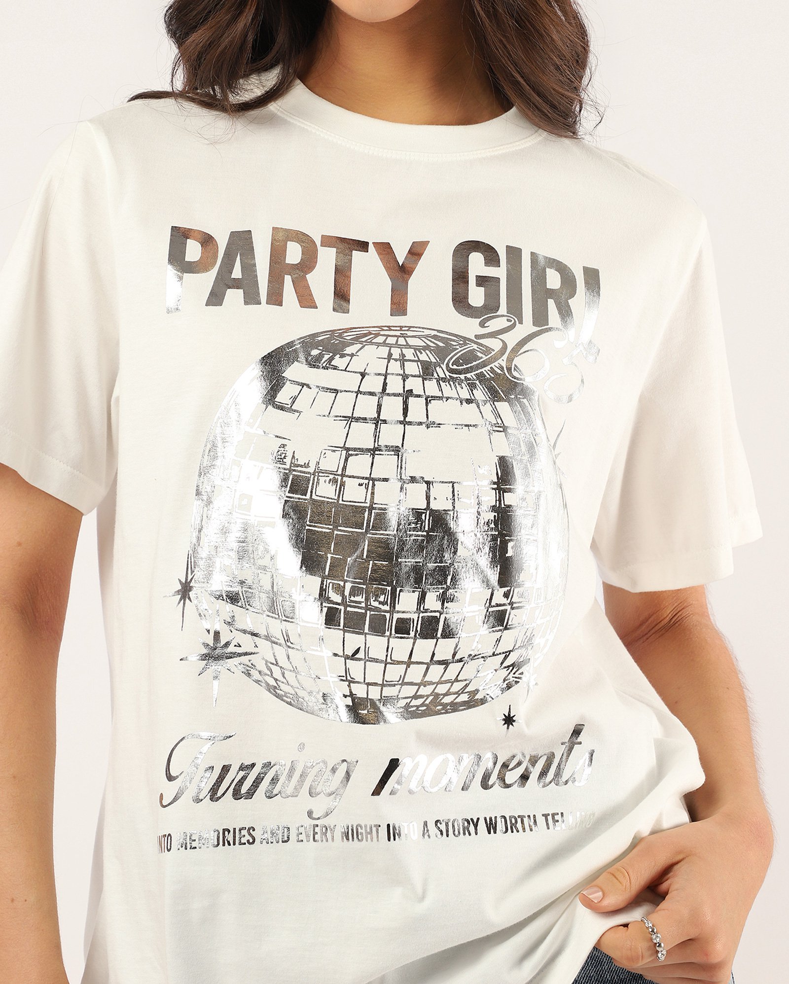 Riachuelo | Camiseta feminina party girl metalizada - branca