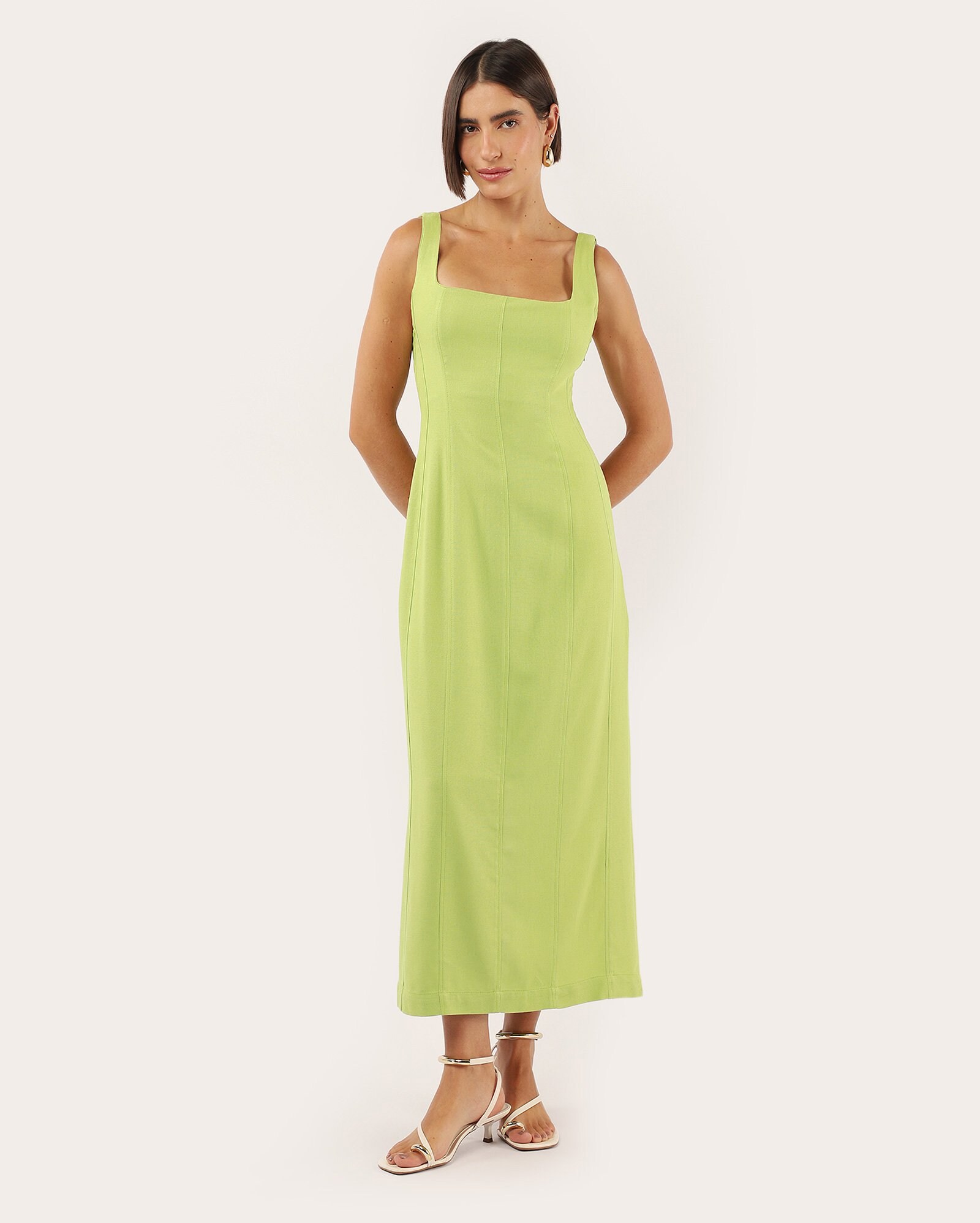 Riachuelo | Vestido midi evasê em viscolinho recorte princesa verde