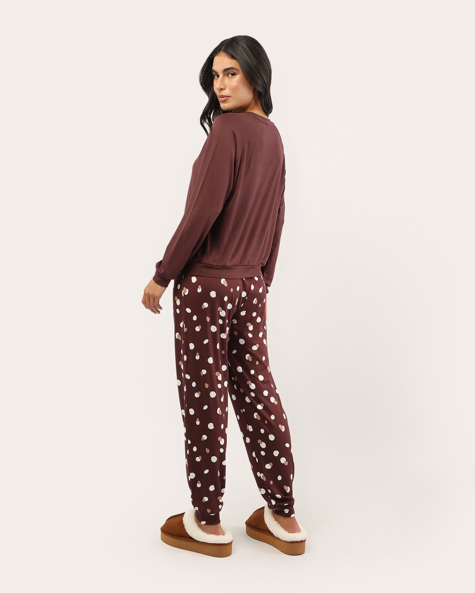 Riachuelo | Pijama longo feminino com toque macio poá - vinho
