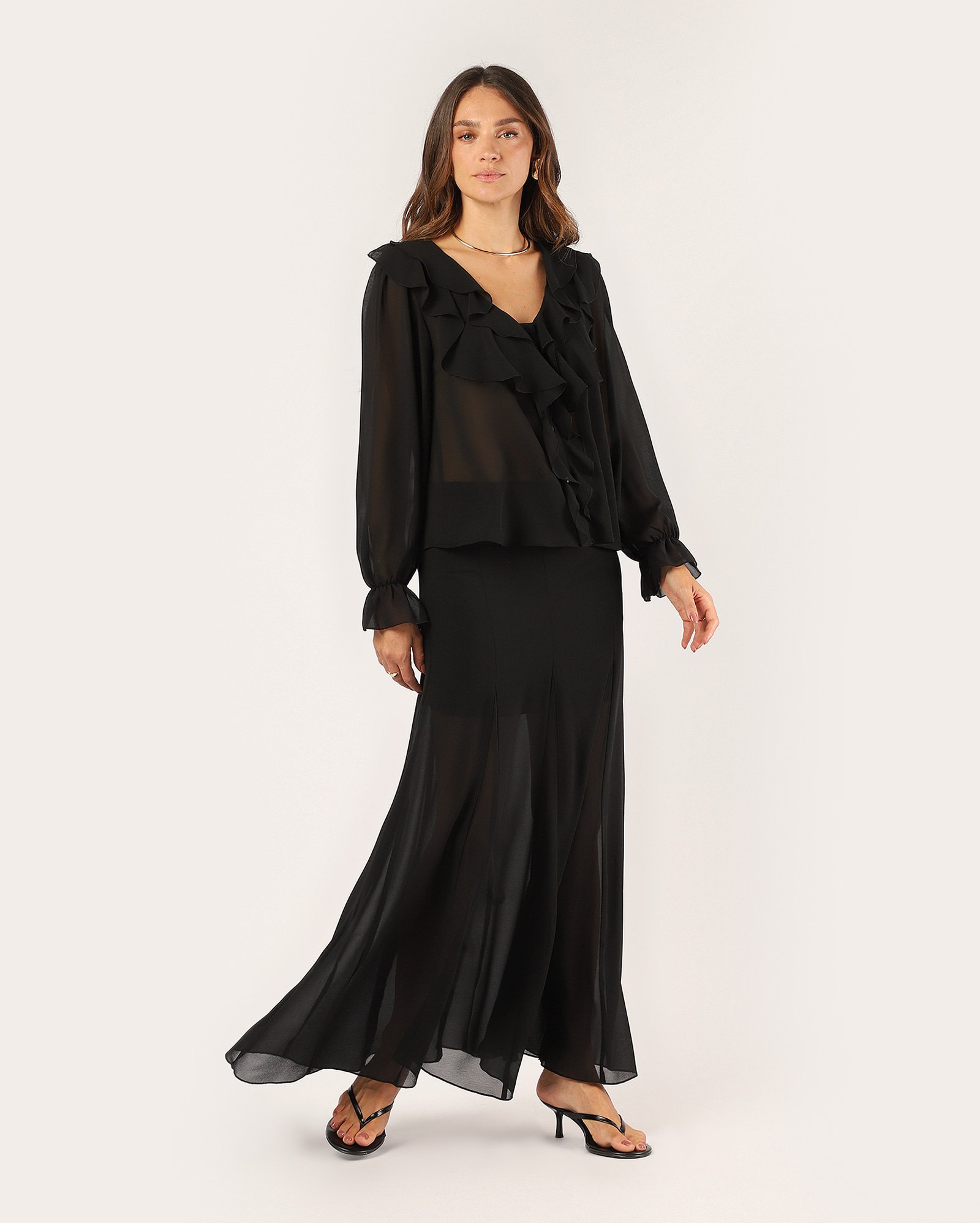 Riachuelo | Saia longa cintura alta chiffon - Preto