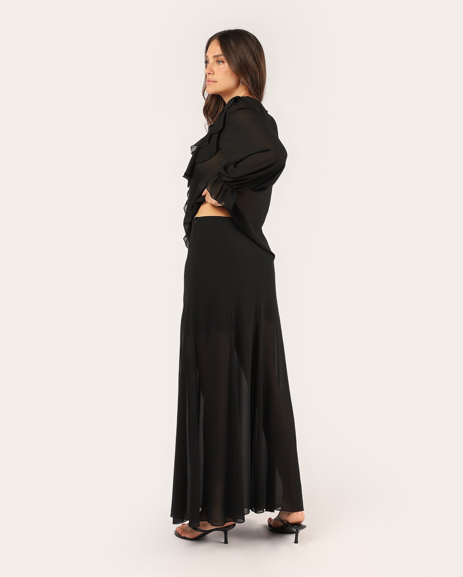 Riachuelo | Saia longa cintura alta chiffon - Preto