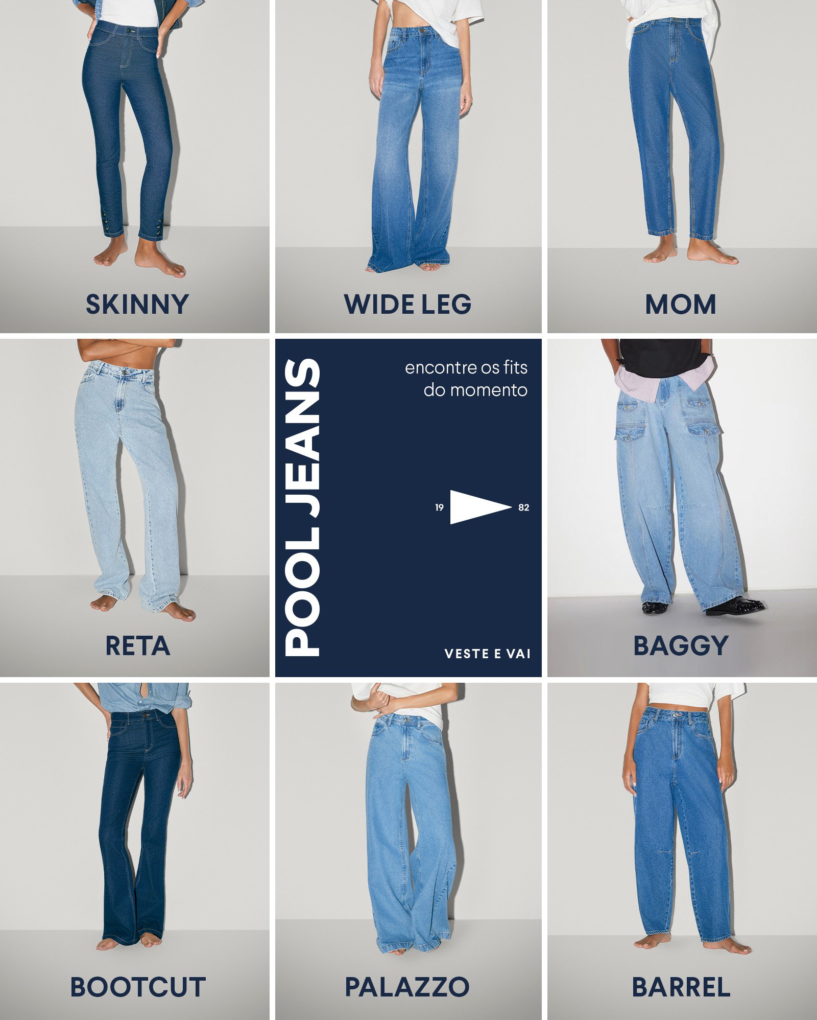 Riachuelo | Calça sarja feminina wide leg risca de giz - bege | Pool Jeans