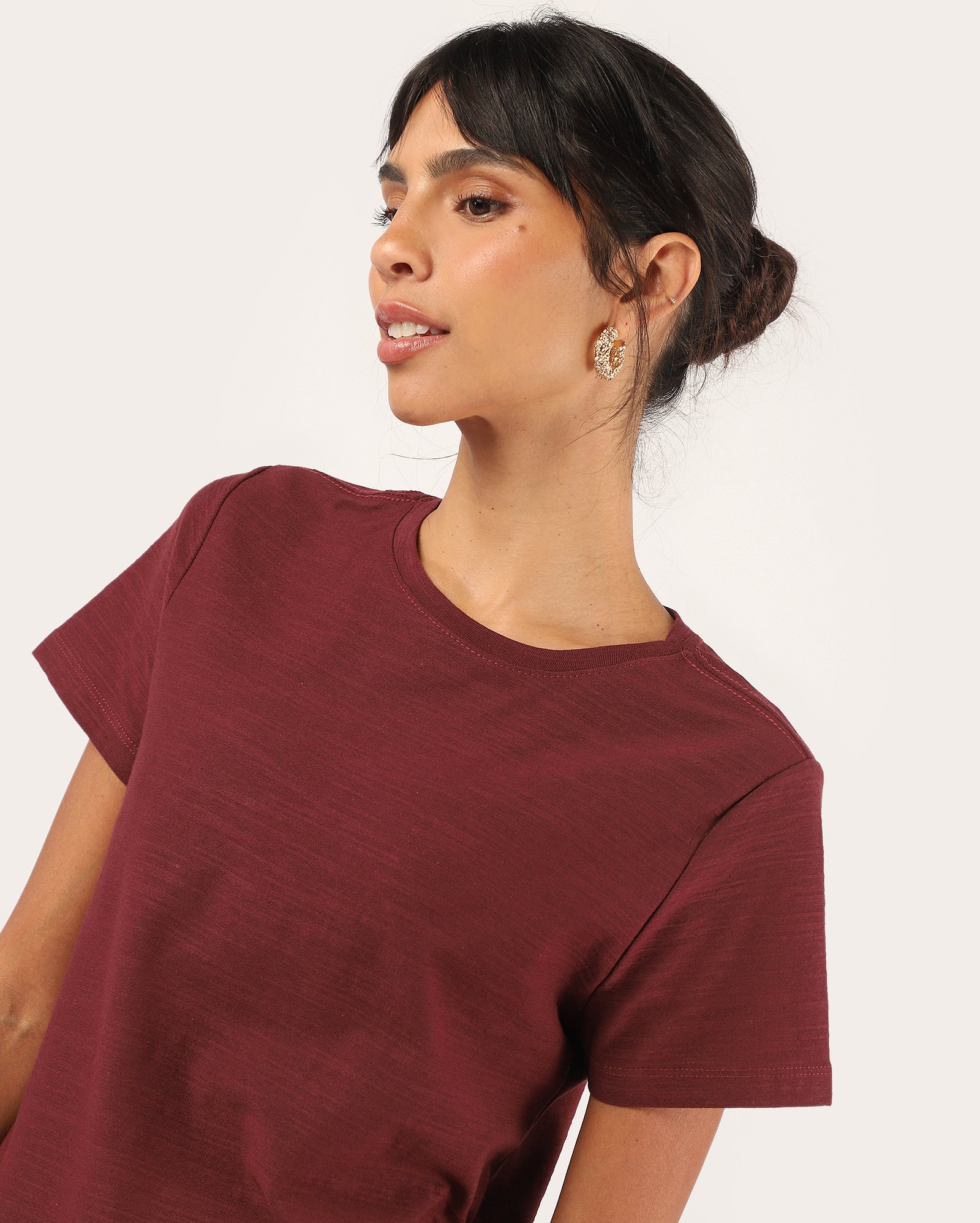 Riachuelo | Camiseta feminina flamê de algodão peruano - Vinho