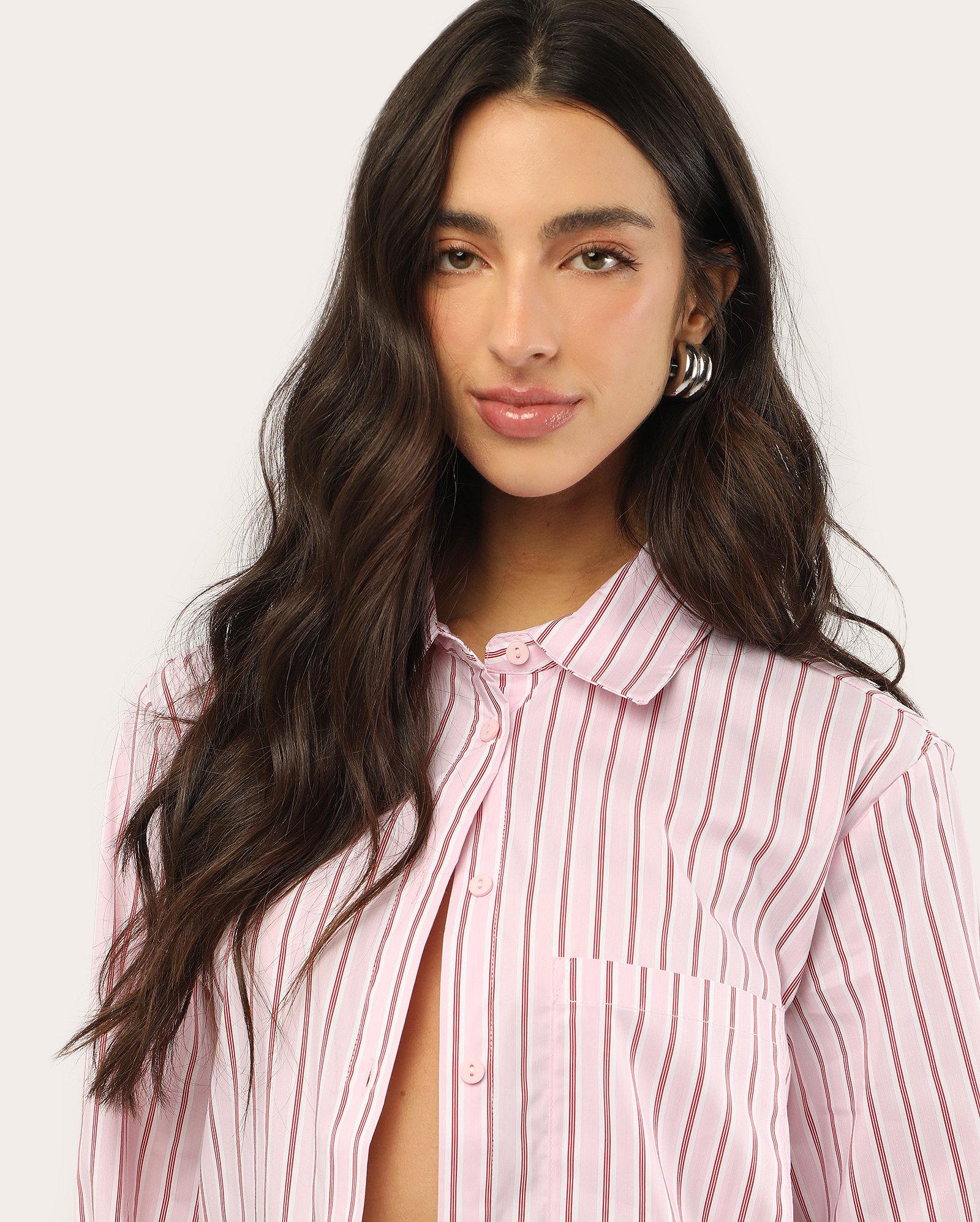 Riachuelo | Camisa feminina listrada com amarração nas costas - rosa