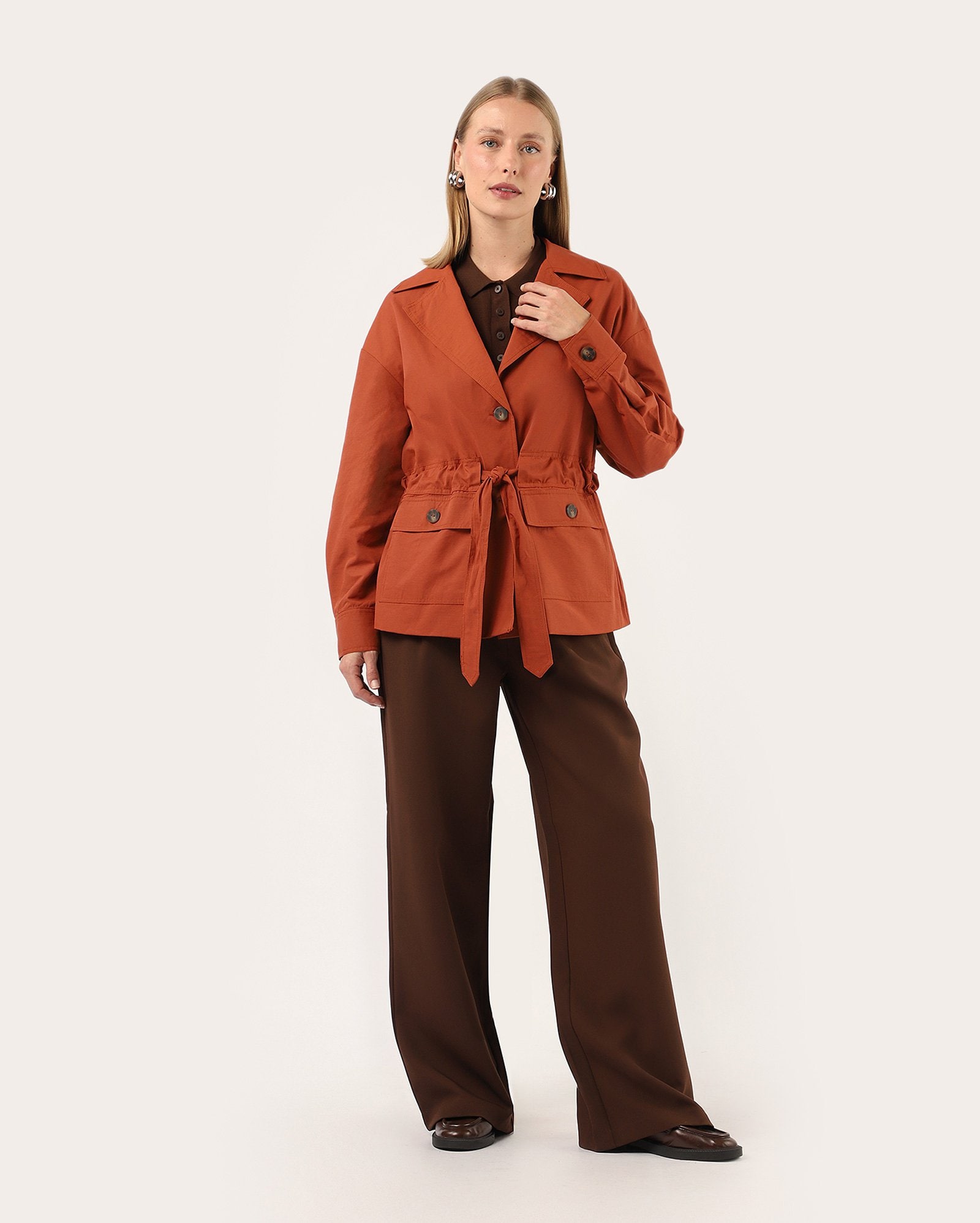 Riachuelo | Casaco parka feminino com amarração - laranja