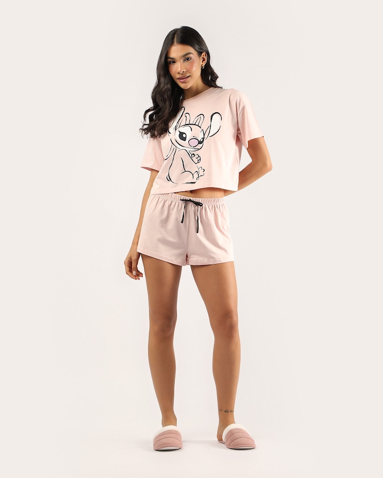 Riachuelo | Pijama curto feminino Angel Lilo & Stitch - rosa | Disney
