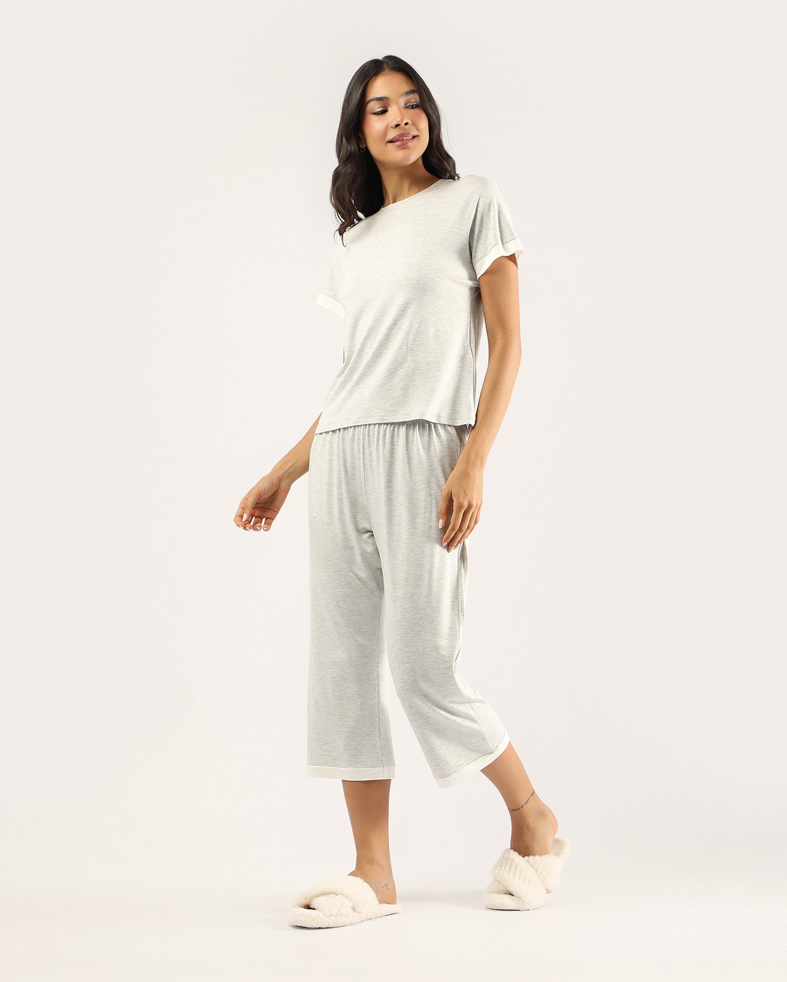 Riachuelo | Pijama longo feminino capri mesclado - cinza