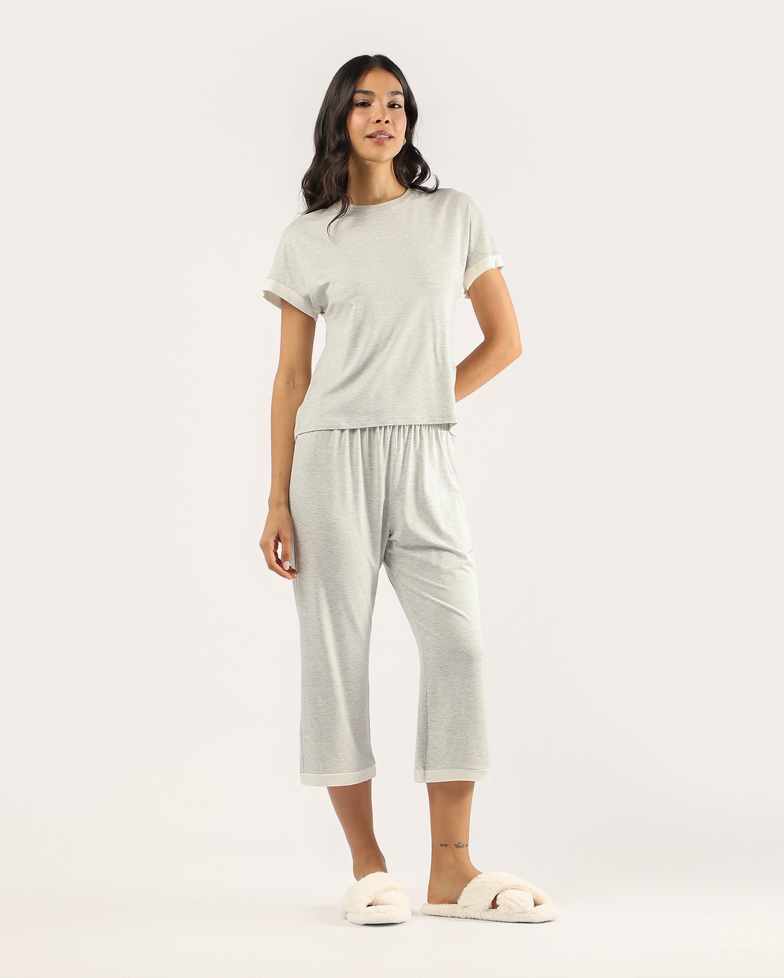 Riachuelo | Pijama longo feminino capri mesclado - cinza