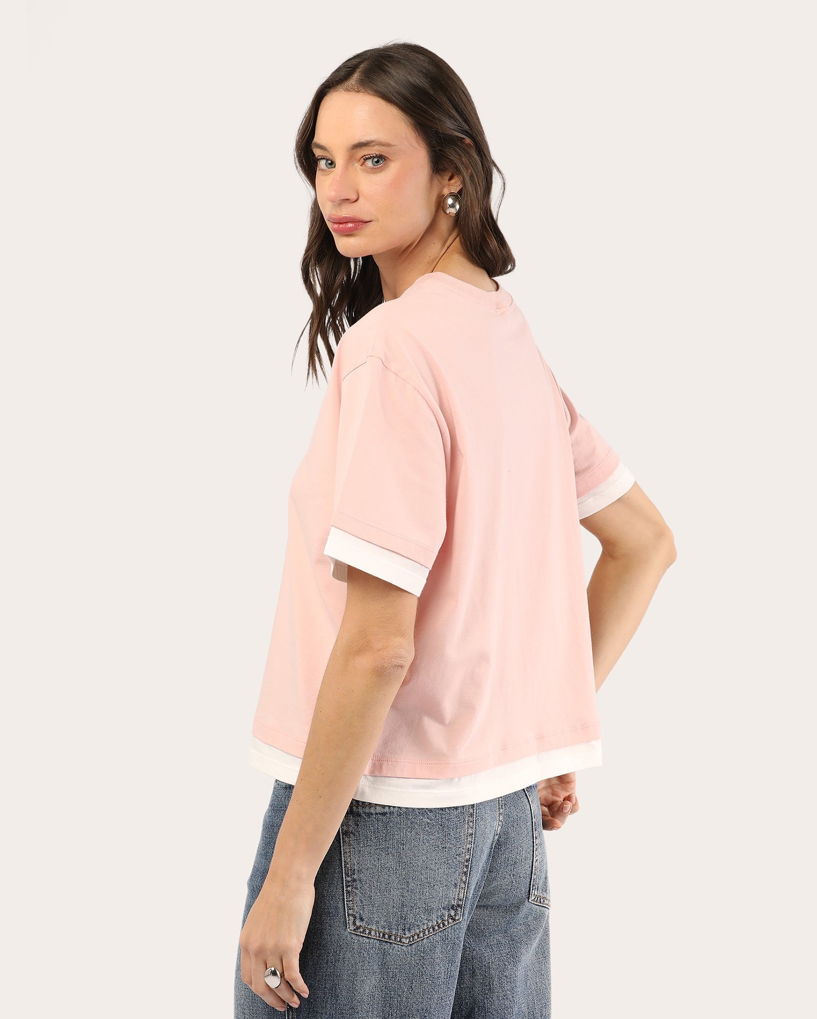 Riachuelo | Camiseta feminina boxy com sobreposição - rosa