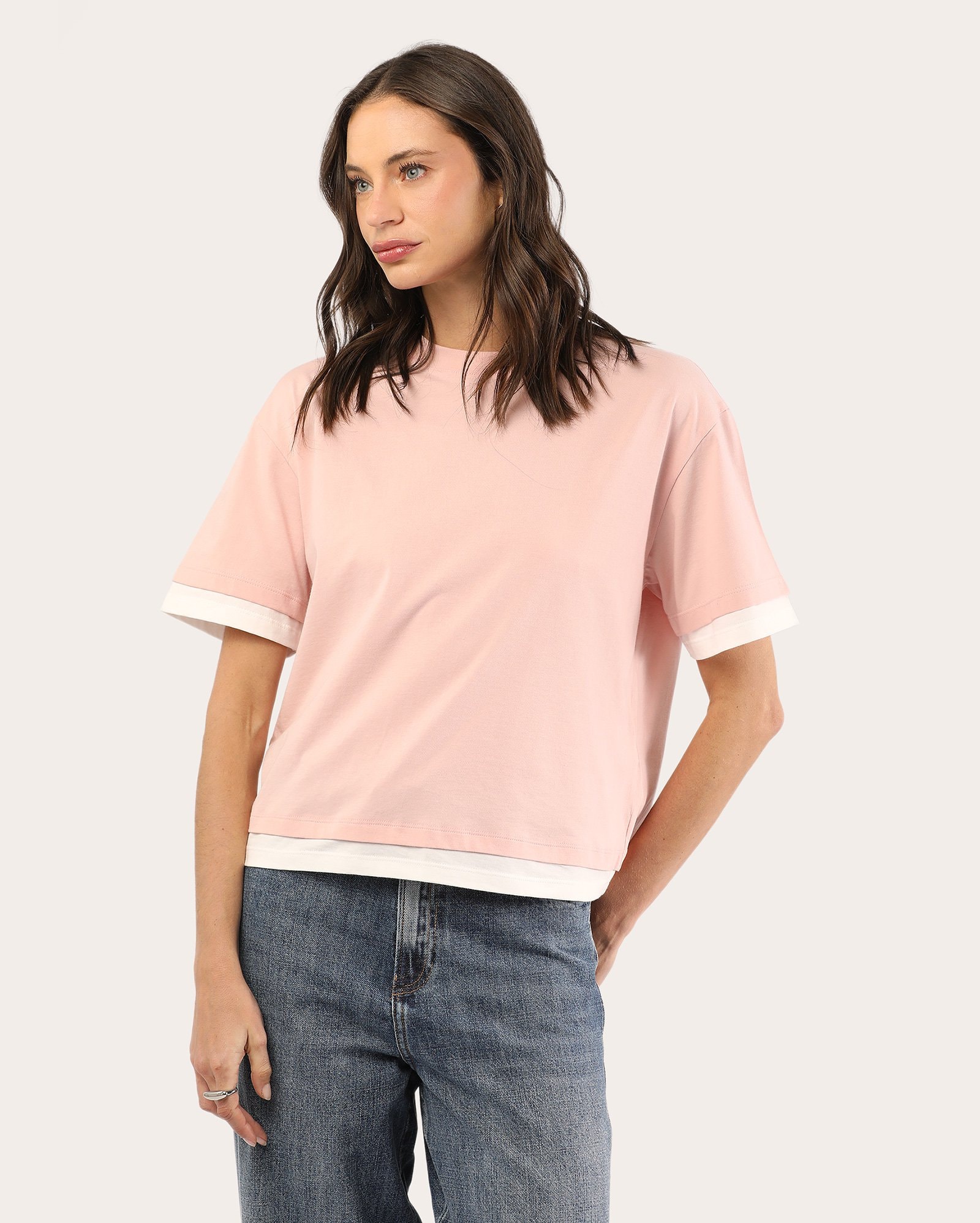 Riachuelo | Camiseta feminina boxy com sobreposição - rosa