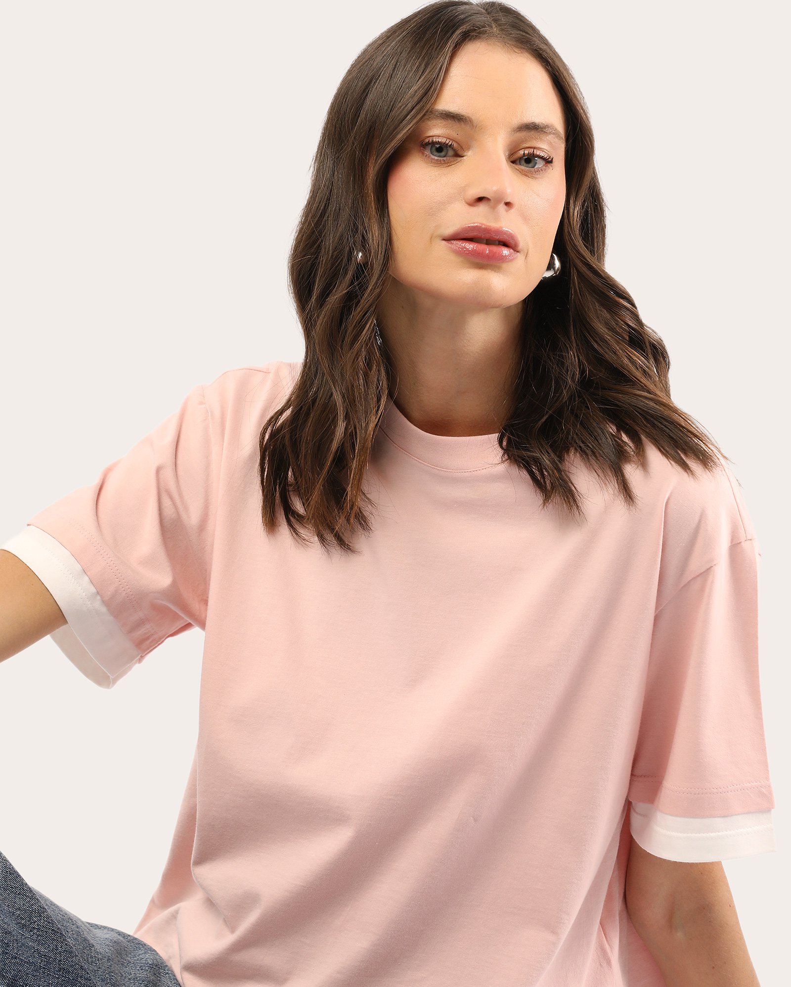 Riachuelo | Camiseta feminina boxy com sobreposição - rosa