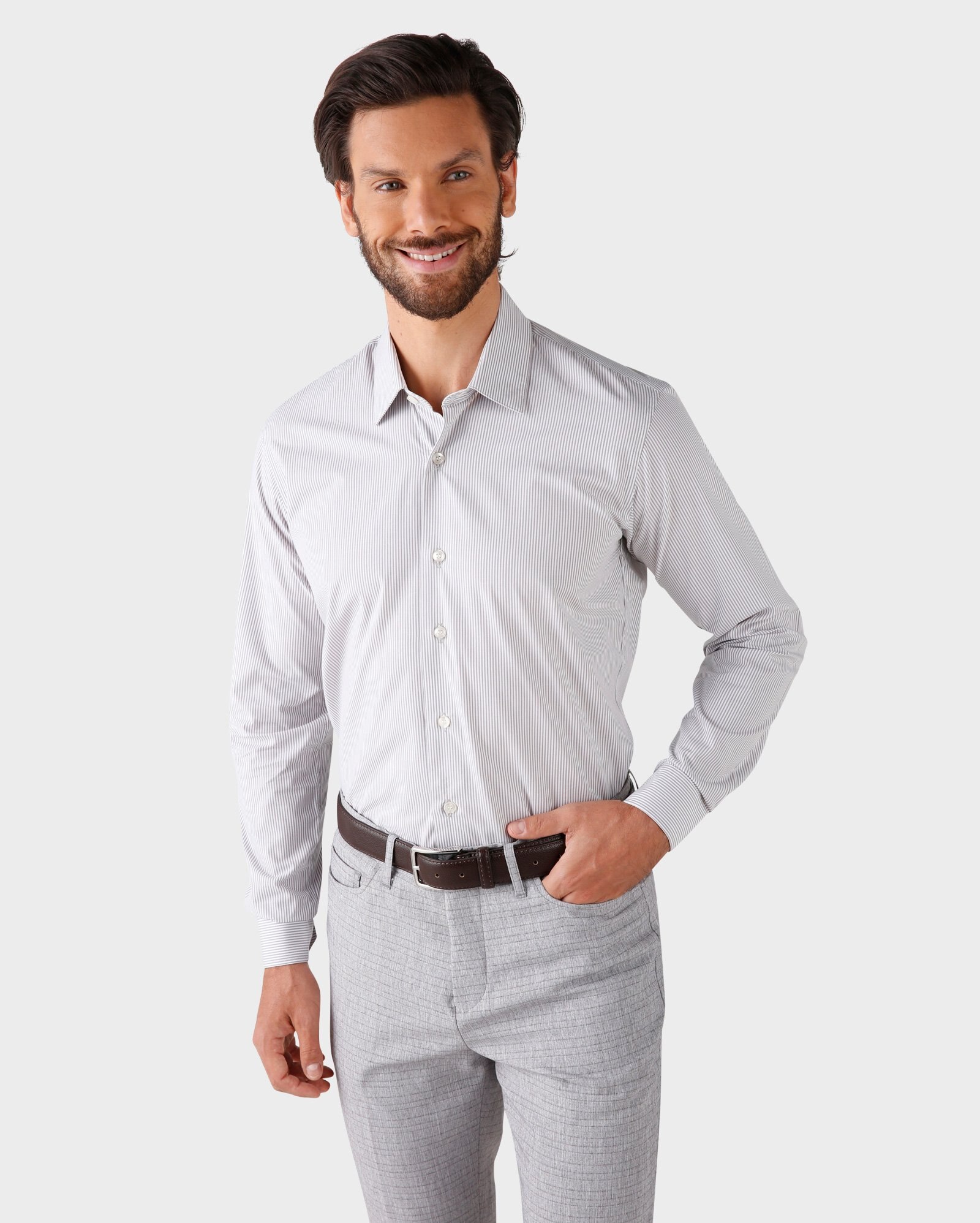 Riachuelo | Camisa Social Listrada Wolens - Branco/Cinza