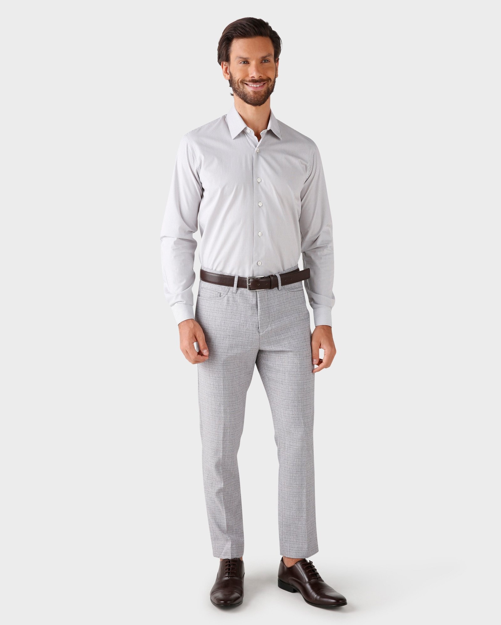 Riachuelo | Camisa Social Listrada Wolens - Branco/Cinza