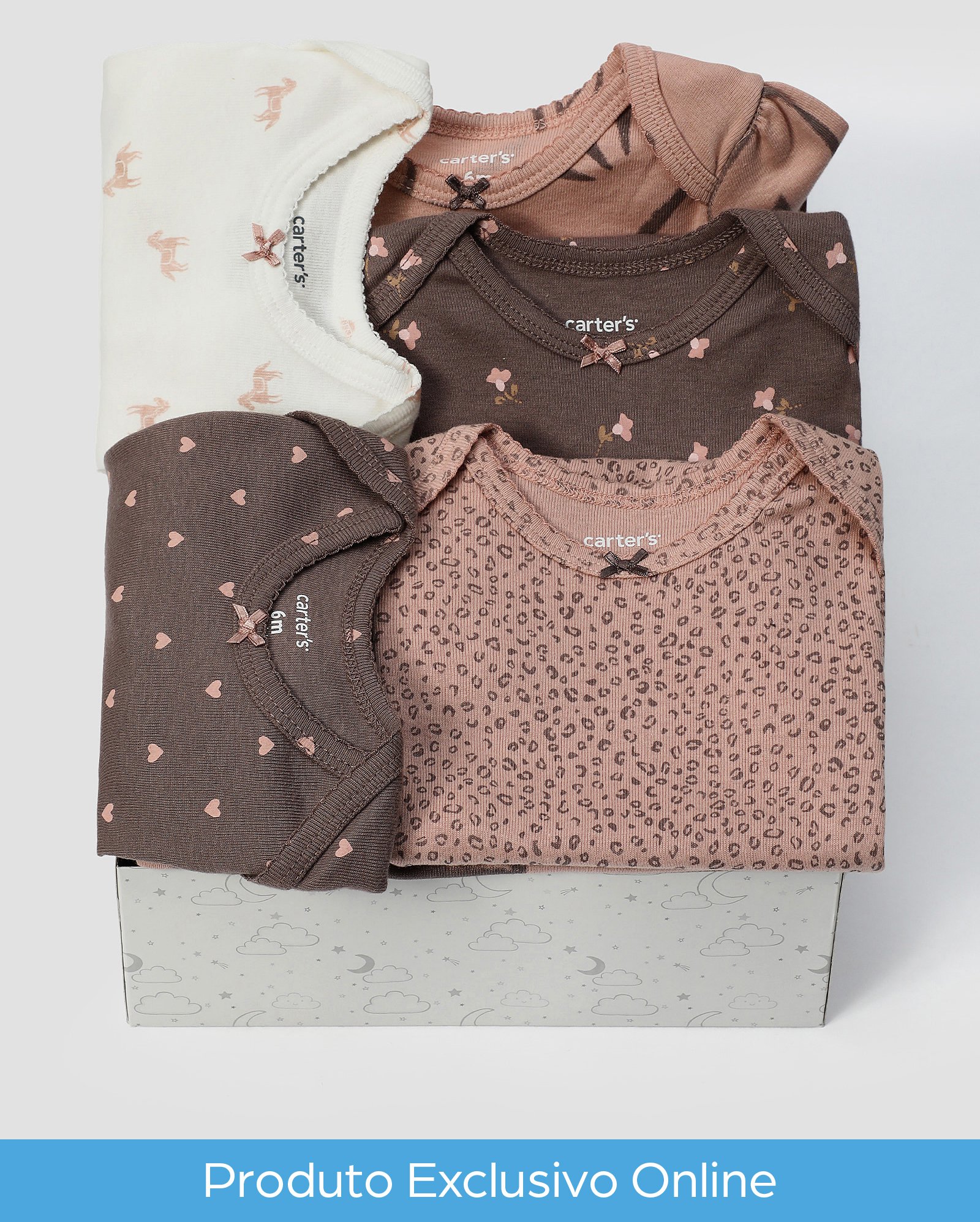 Enxoval bebê body 5 peças floral e animal print + caixa de presente P ...