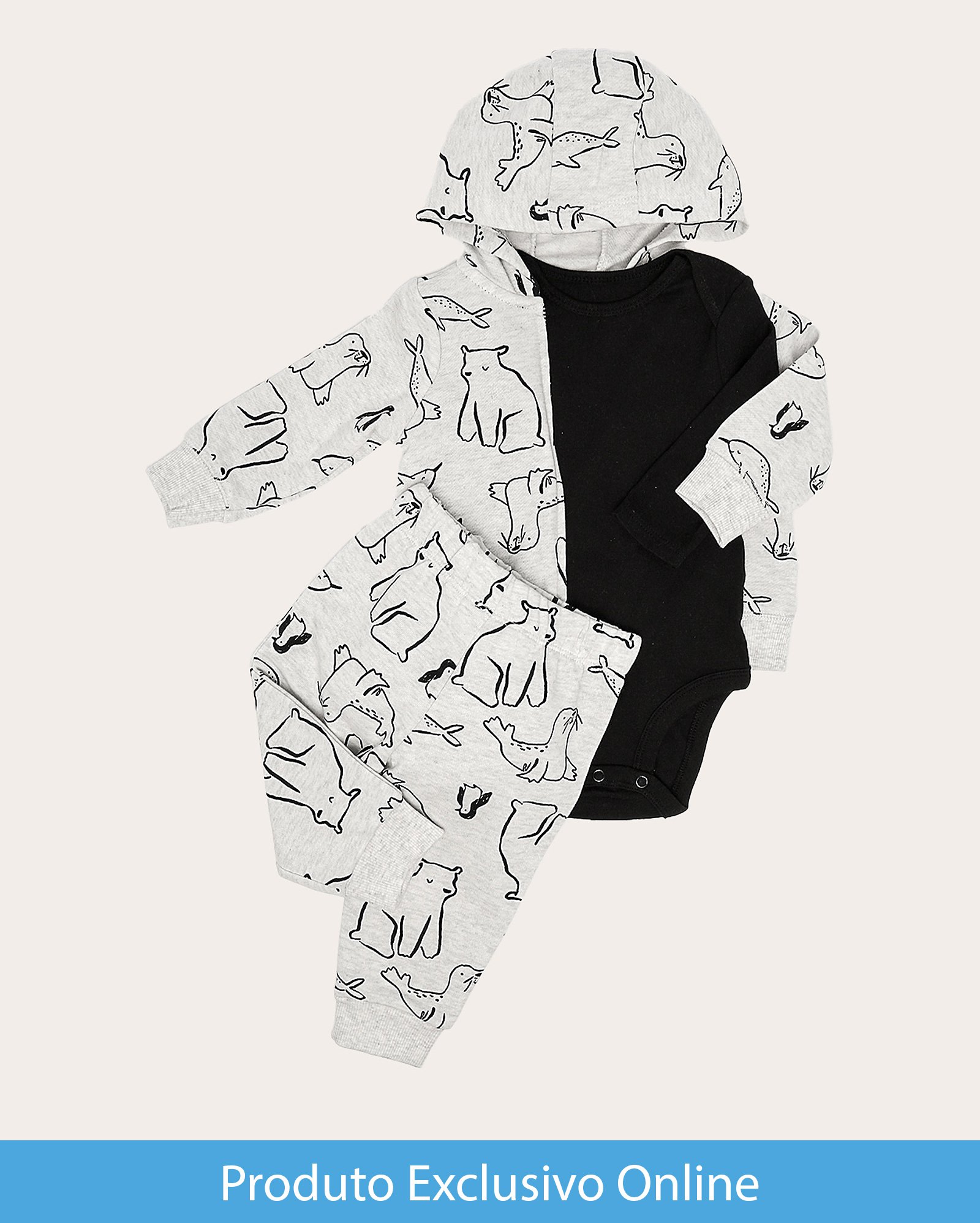 Enxoval bebê conjunto longo 3 peças com capuz bichinhos + caixa de ...