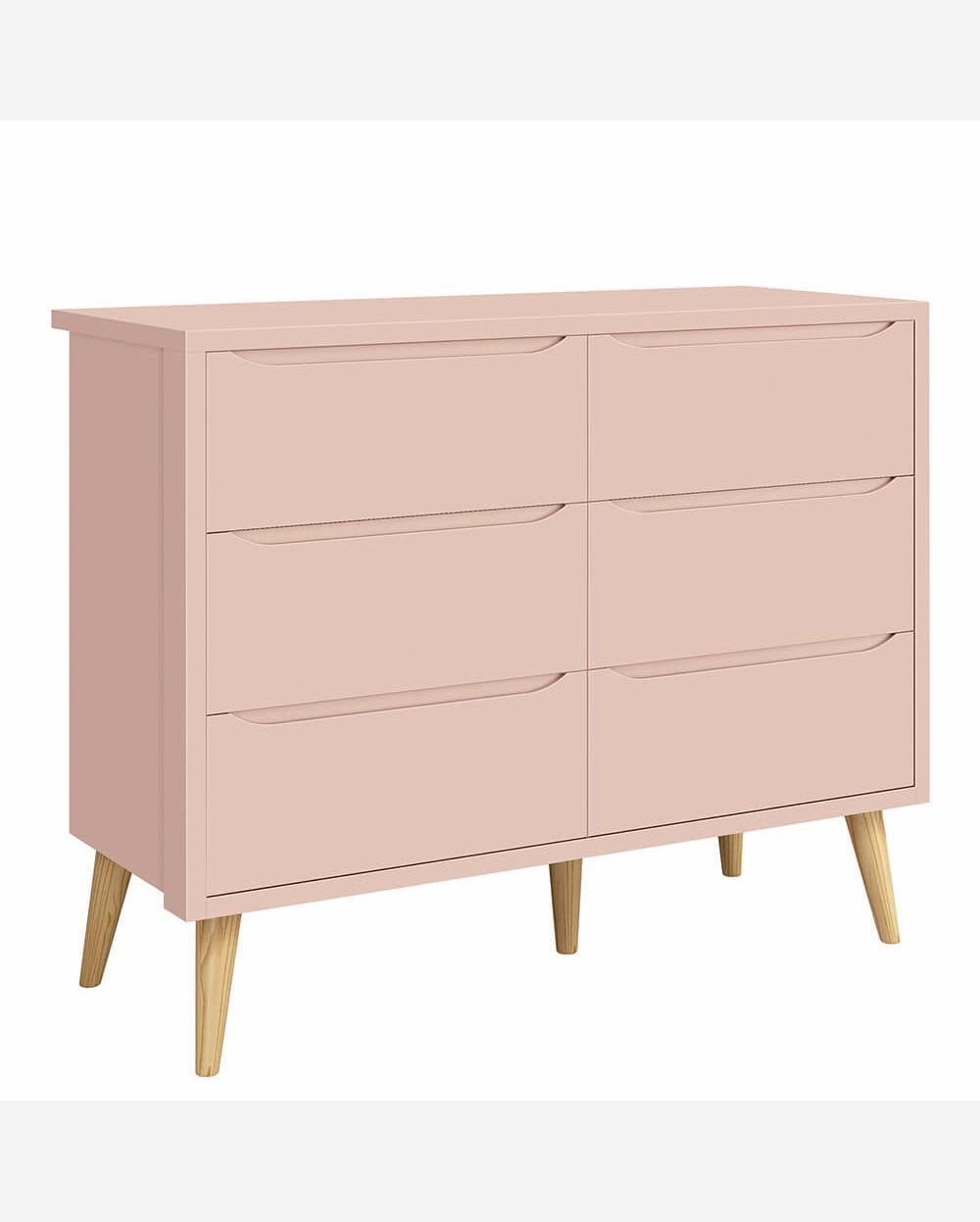 Riachuelo | Cômoda Retrô Theo 6 Gavetas com Pés em Madeira Natural - Rosa