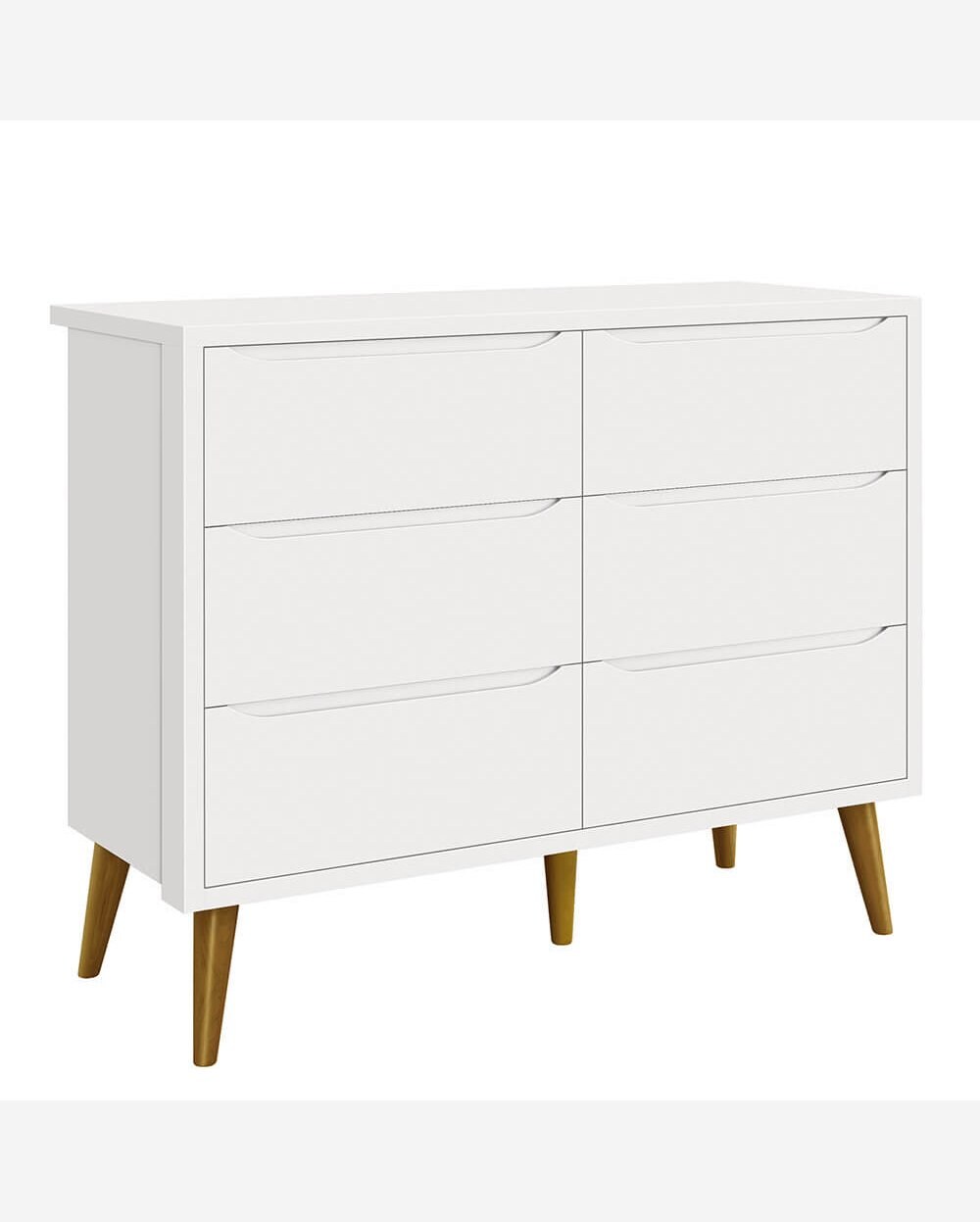 Riachuelo | Cômoda Retrô Theo 6 Gavetas com Pés em Madeira Mel – Branco