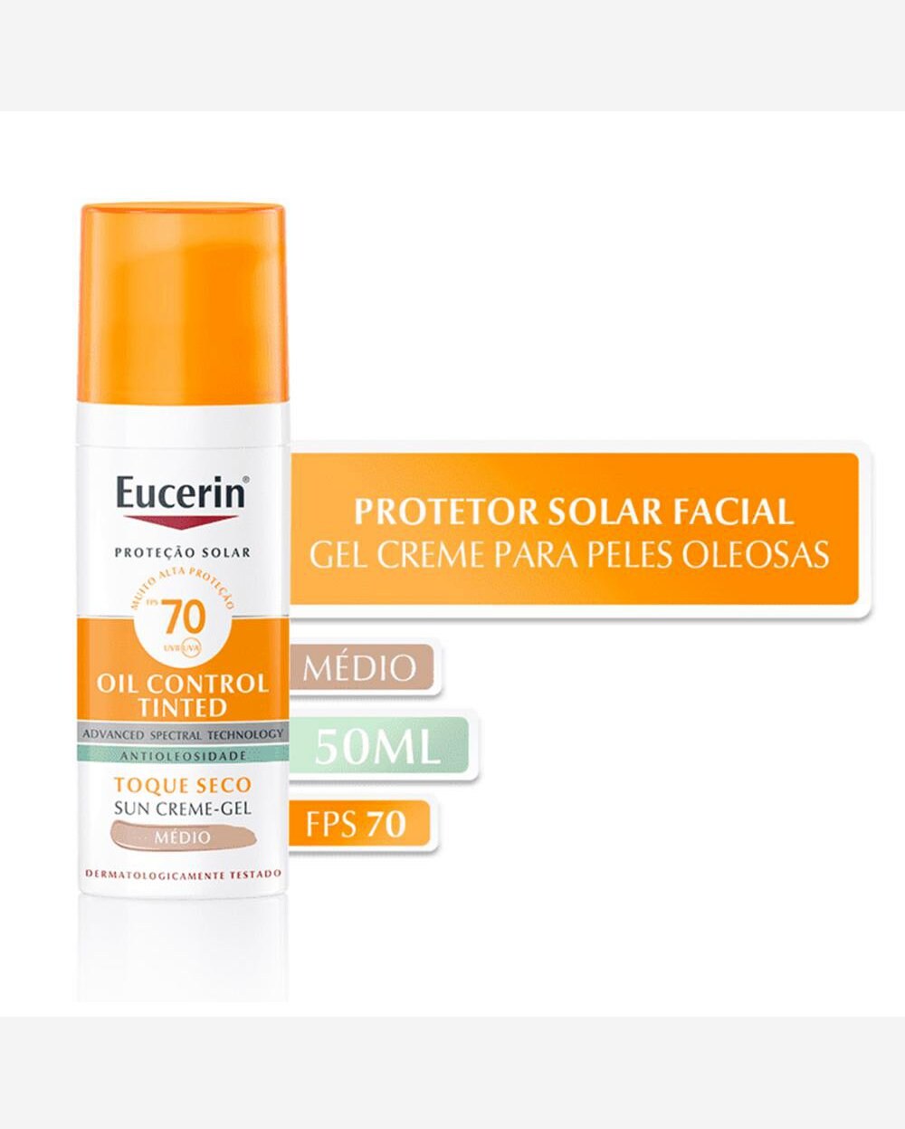 Riachuelo | Eucerin Oil Control Tinted Prot Solar Facial Médio Fps70 50g