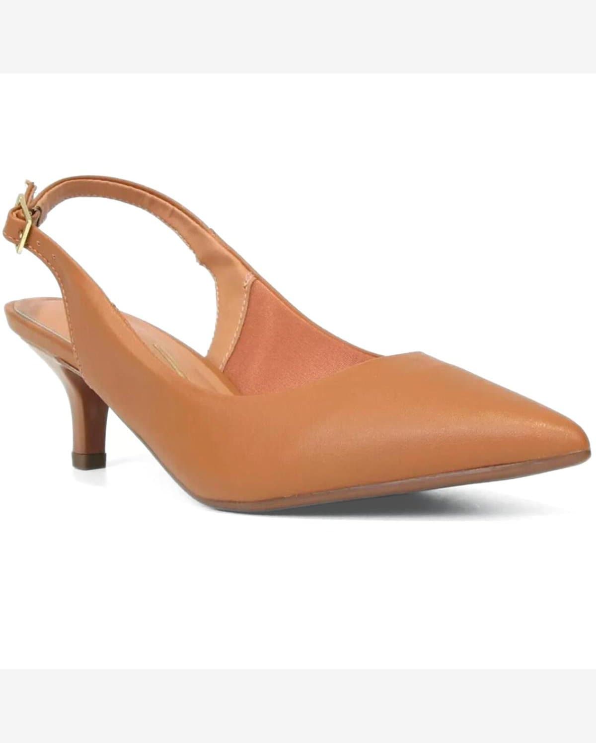 Riachuelo | Scarpin Vizzano Slingback Bico Fino Salto Baixo - Caramelo