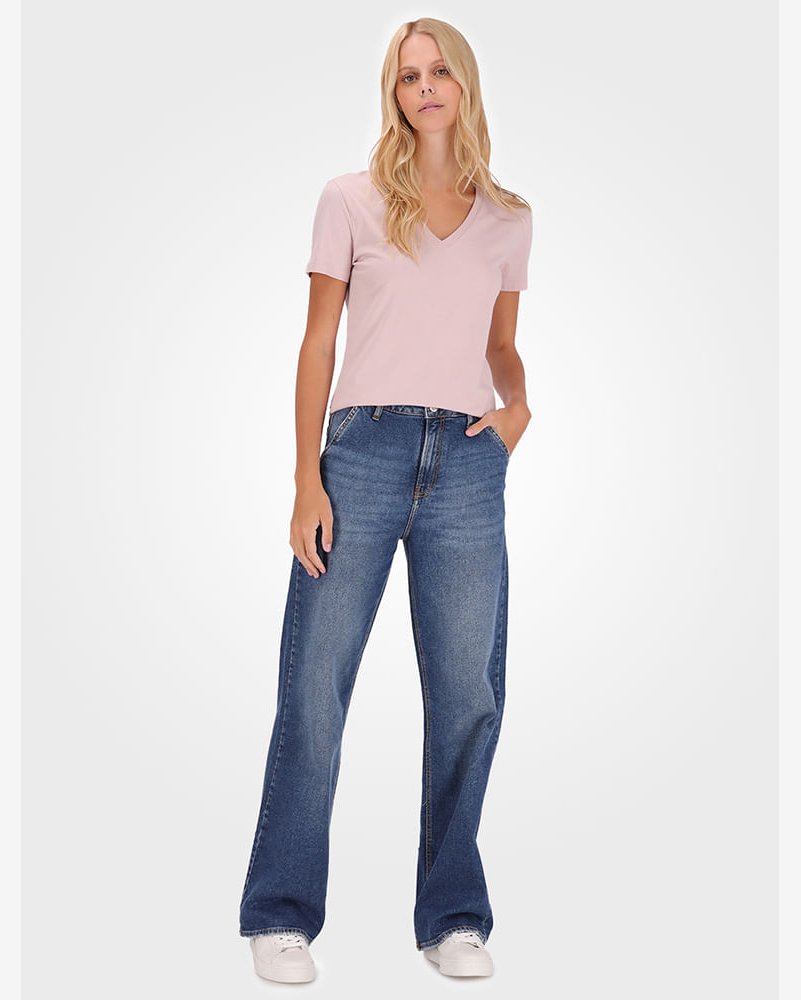 Riachuelo | Camiseta Feminina Gola v - Rosa Claro