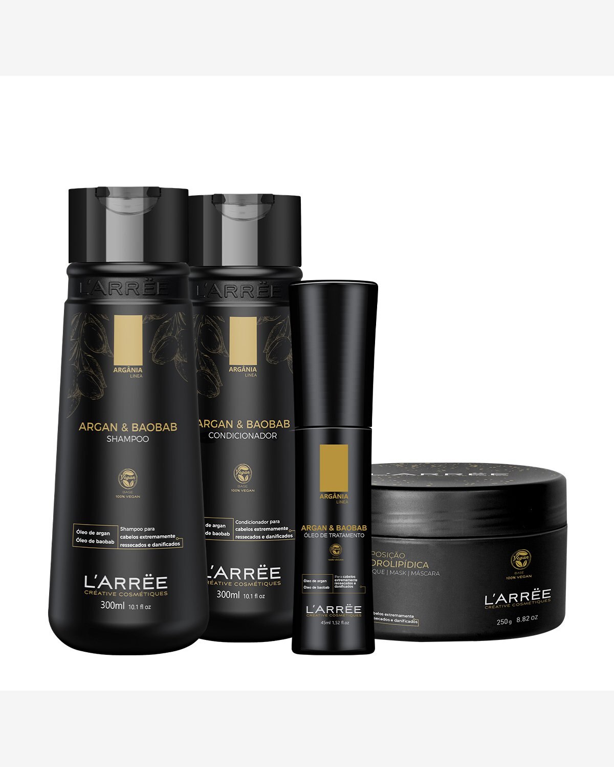 Riachuelo | Kit LARREE Argan & Baobab Shampoo Condicionador Máscara e ...