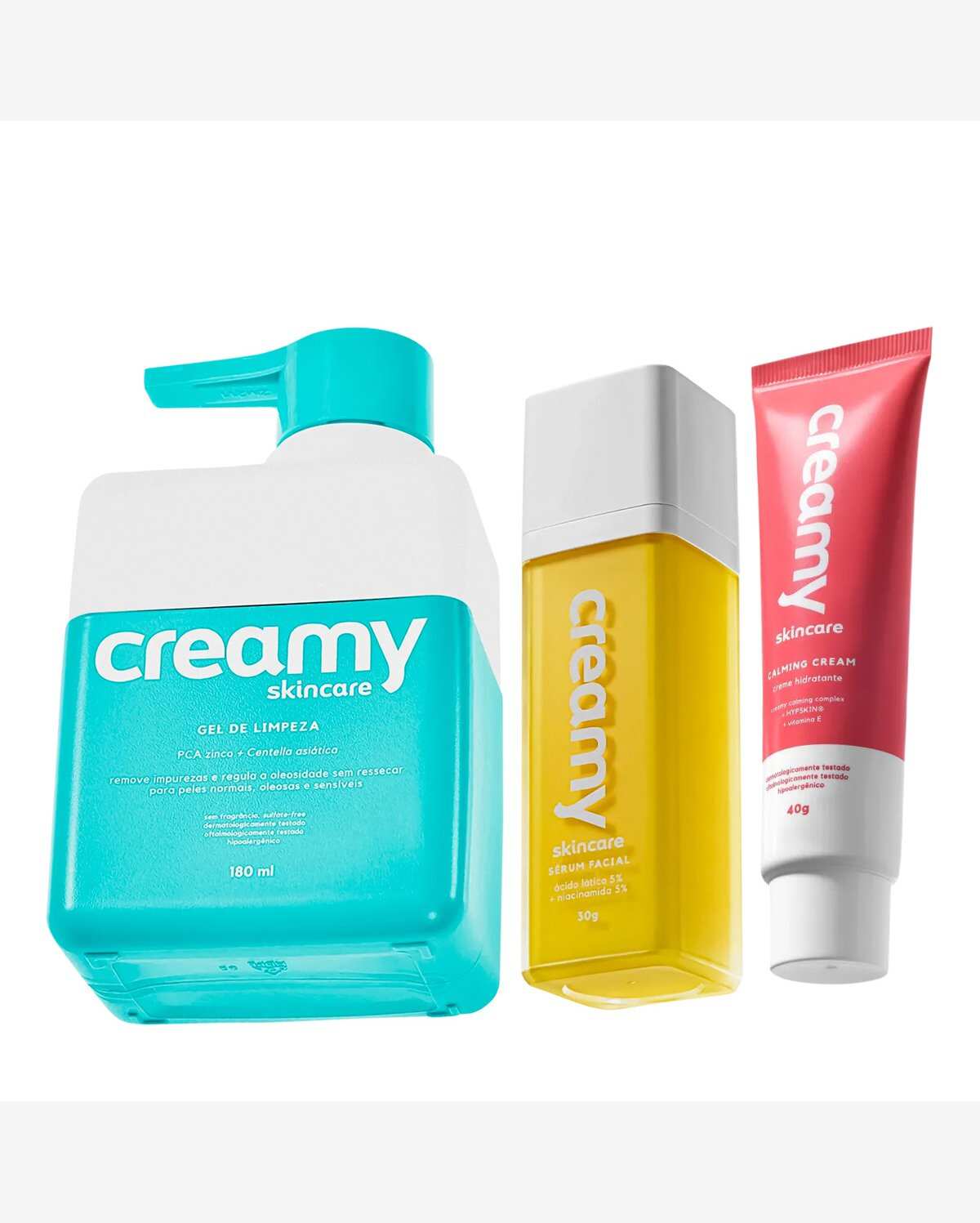 Riachuelo | Kit Creamy Calming Cream Hidratante Facial Ácido Lático Sérum Facial e Gel de ...