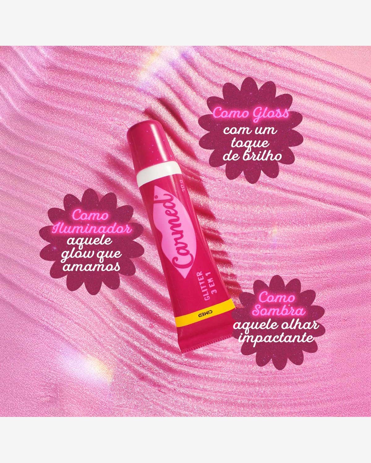 Riachuelo | Carmed Glitter 3 em 1 Rosa Holográfico - Hidratante Labial 10g