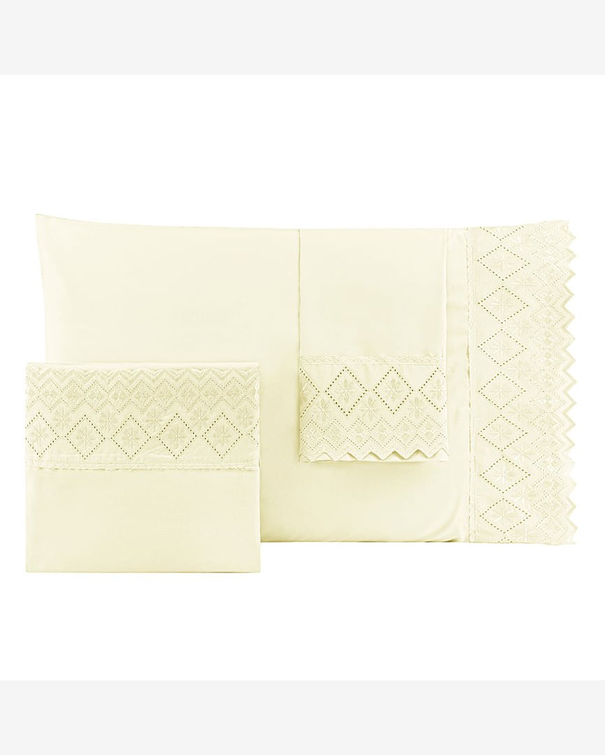 Riachuelo | JOGO DE CAMA QUEEN BORDADO INGLÊS - BOREAL BEGE CLARO