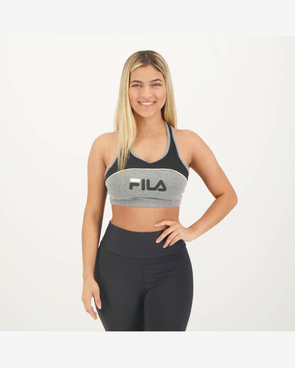 Riachuelo | Top Fila Letter Fit Feminino Preto e Cinza