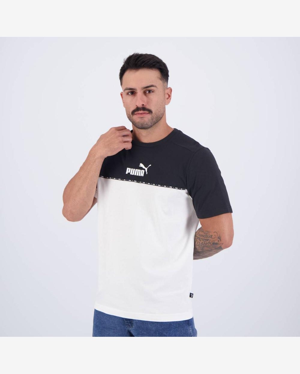 Riachuelo | Camiseta Puma Ess Block X Tape Preta e Branca