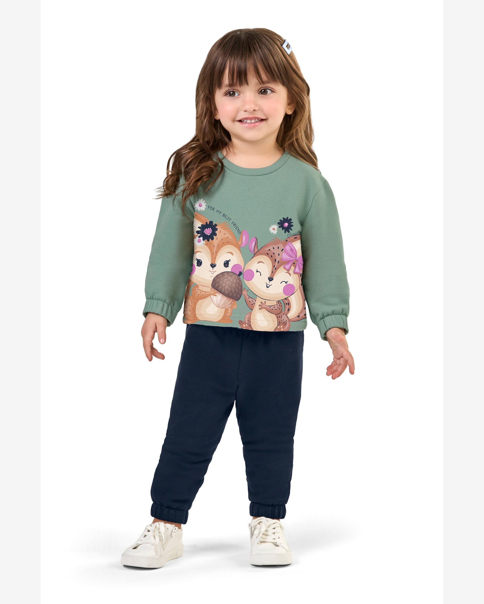 Riachuelo | Conjunto Longo Infantil Menina Moletom Estampado Elian Verde