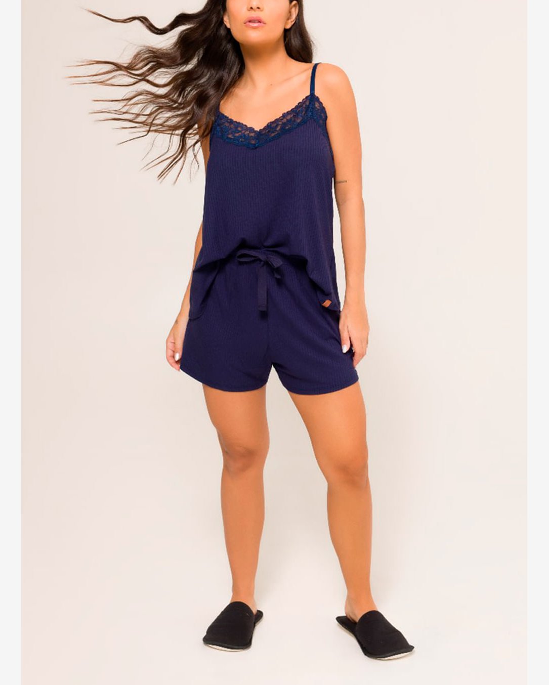 Riachuelo | Pijama Curto Daisy Days 51.38.0064 Feminino Canelado Renda ...