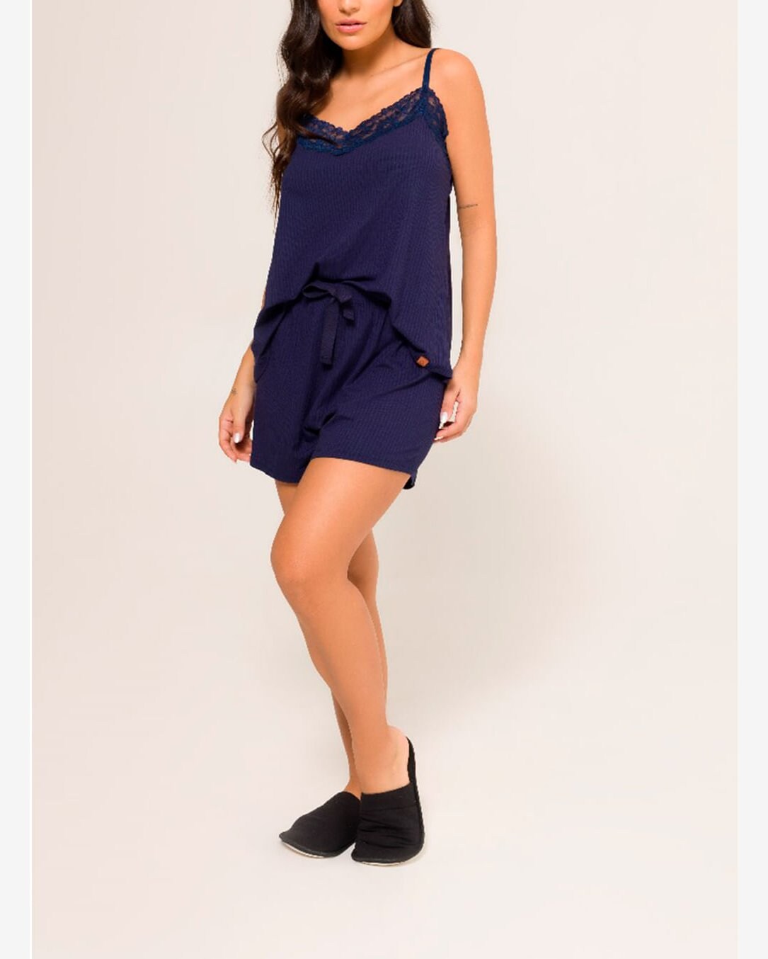 Riachuelo | Pijama Curto Daisy Days 51.38.0064 Feminino Canelado Renda ...