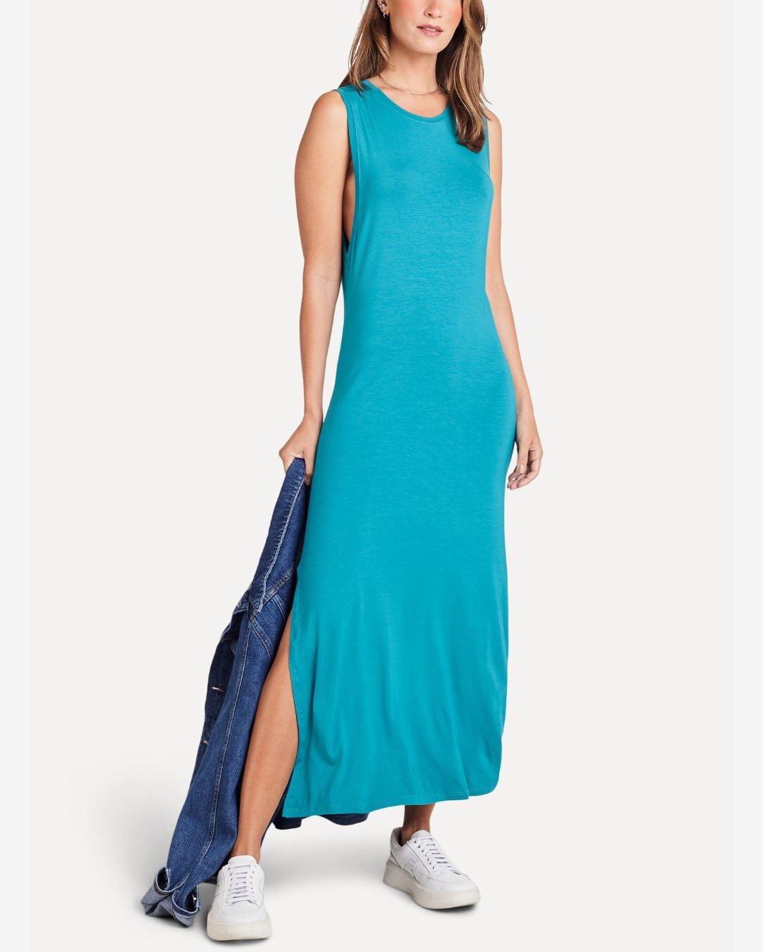 Riachuelo | Vestido Regata Longo Simples Reserva 81078 Com Fenda ...