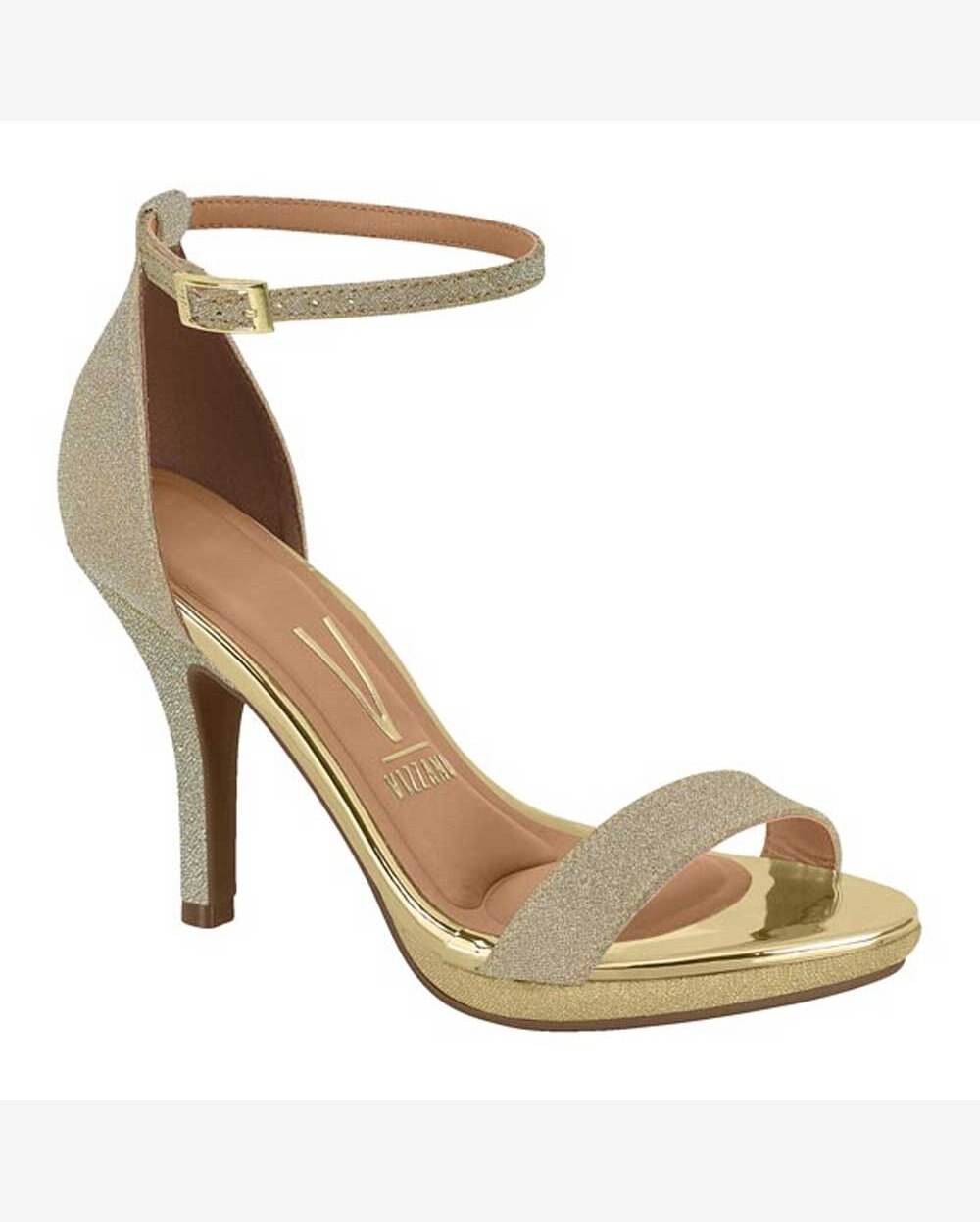 Riachuelo | Sandália Feminina Salto Alto Tela Shine Glitter Dourado ...
