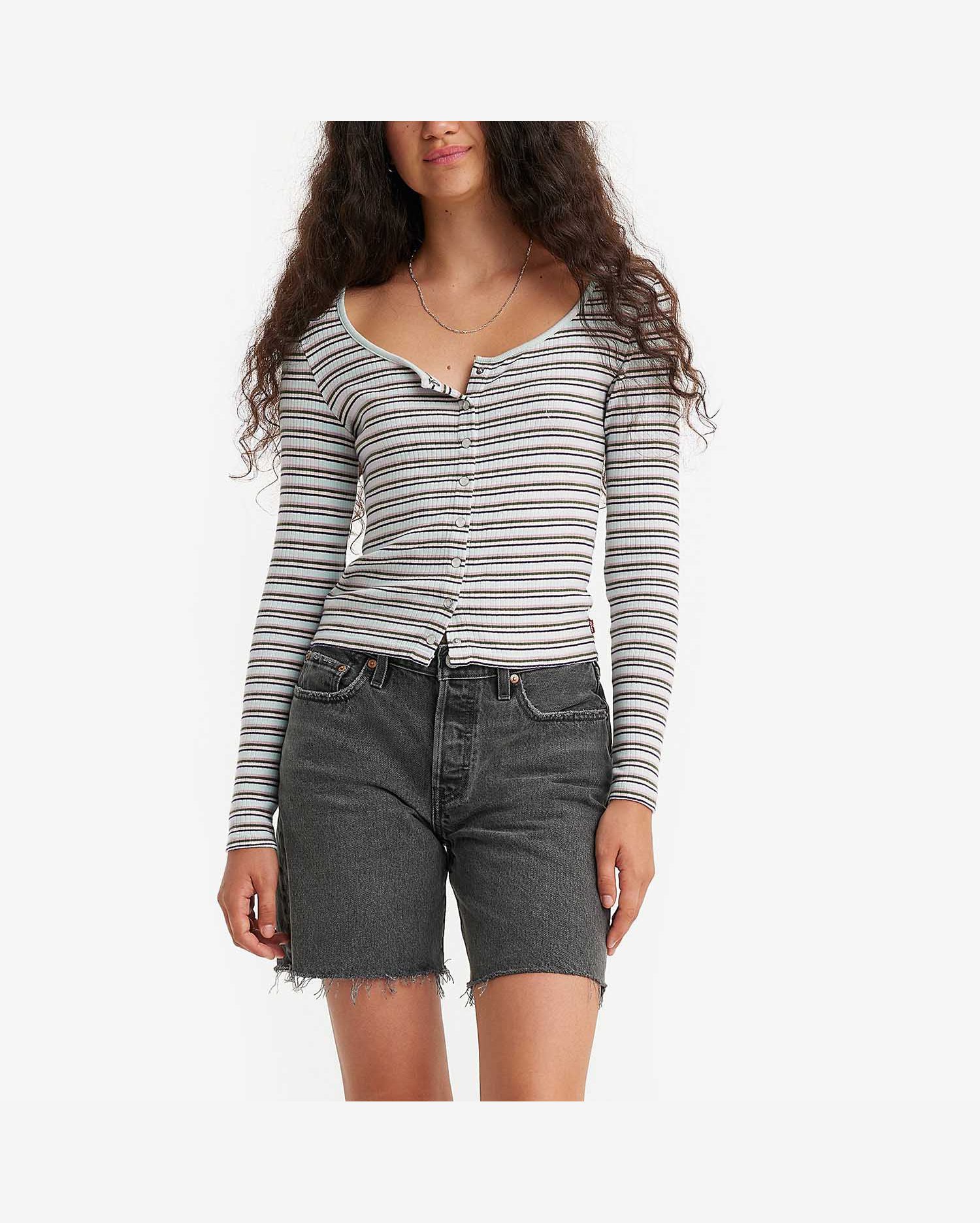 Riachuelo | Blusa Levi's Britt Snap Front Top Listrado Manga Longa