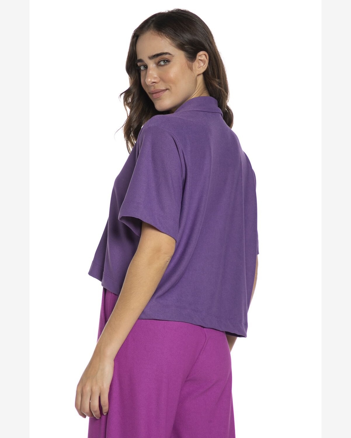 Riachuelo | Camisa Curta Feminina Malha Lisa Polo Wear Roxo Escuro