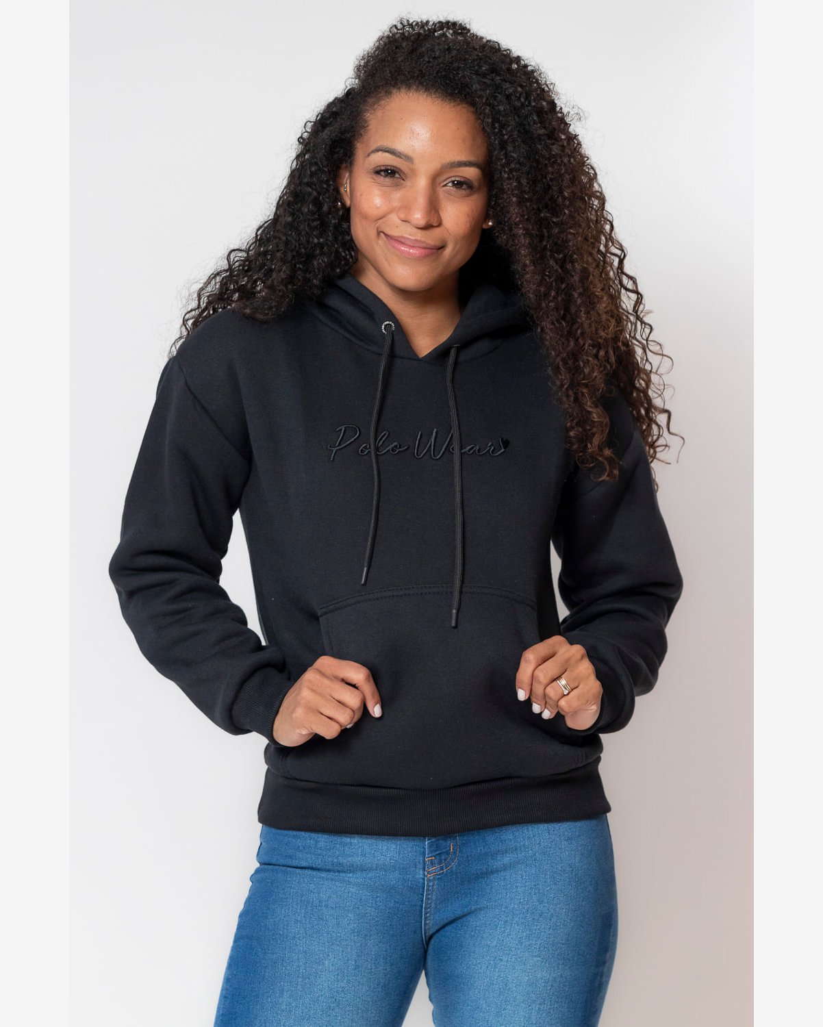 Riachuelo | Blusa Feminina Moletom Logo Bordado Polo Wear Preto